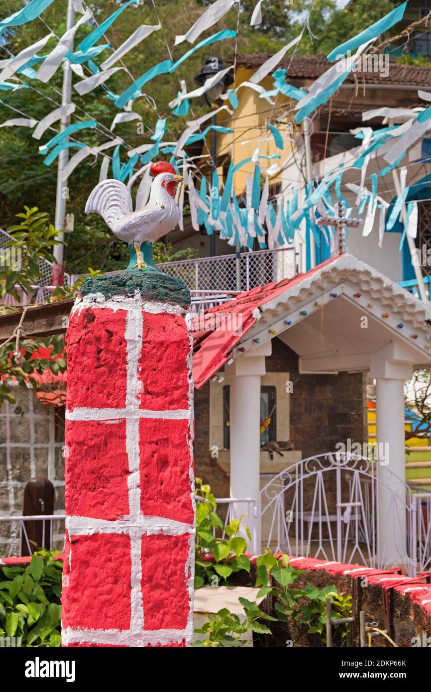 Old well with Portuguese rooster emblem Fontainhas quarter Panjim ...