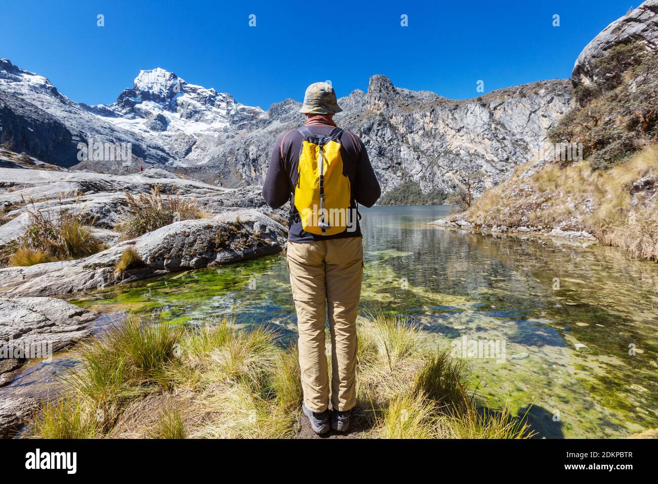 Hiking scene in Cordillera mountains, Peru Stock Photo - Alamy