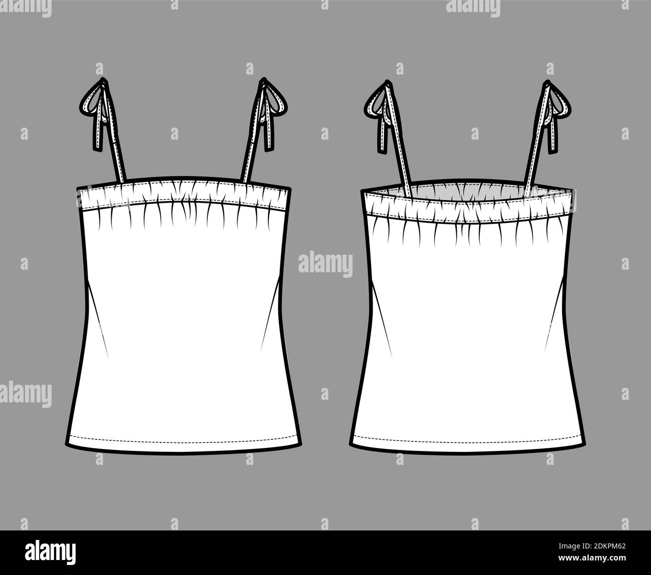 Tank tie strap top technical fashion illustration with ruching ...