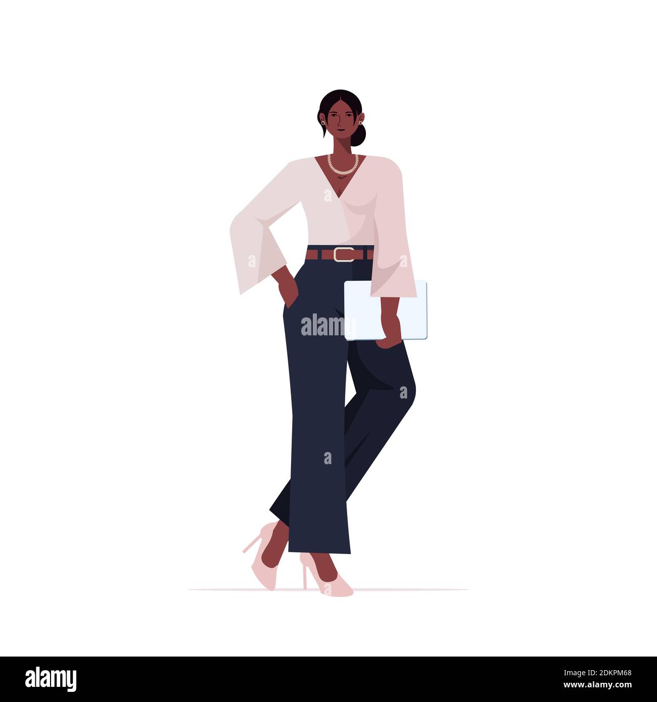 businesswoman leader in formal wear holding laptop african american ...