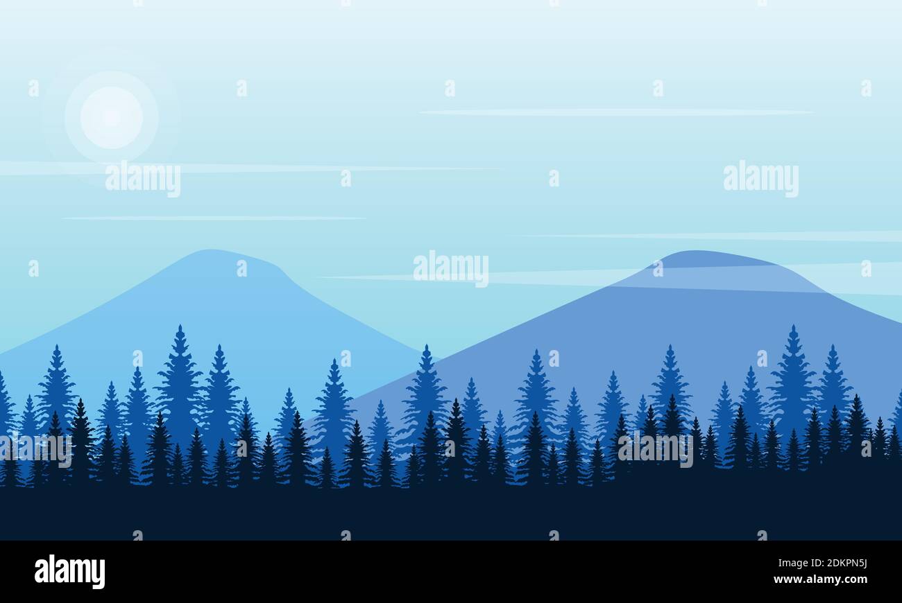 Nice nature scenery trees and mountains in the morning. City vector ...