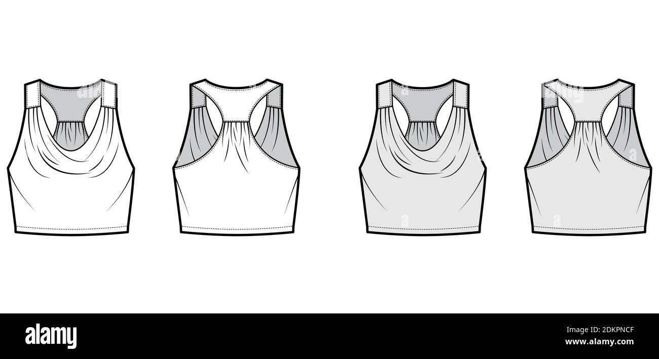 Tank racerback cowl crop top technical fashion illustration with ...