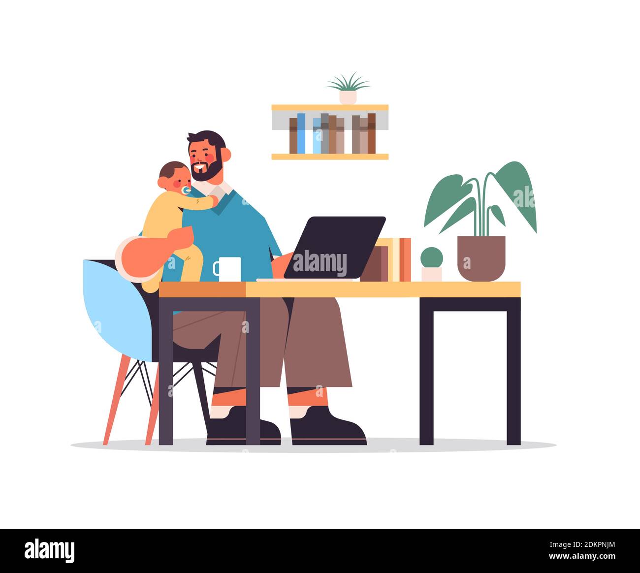 young father with little son sitting at workplace fatherhood concept ...