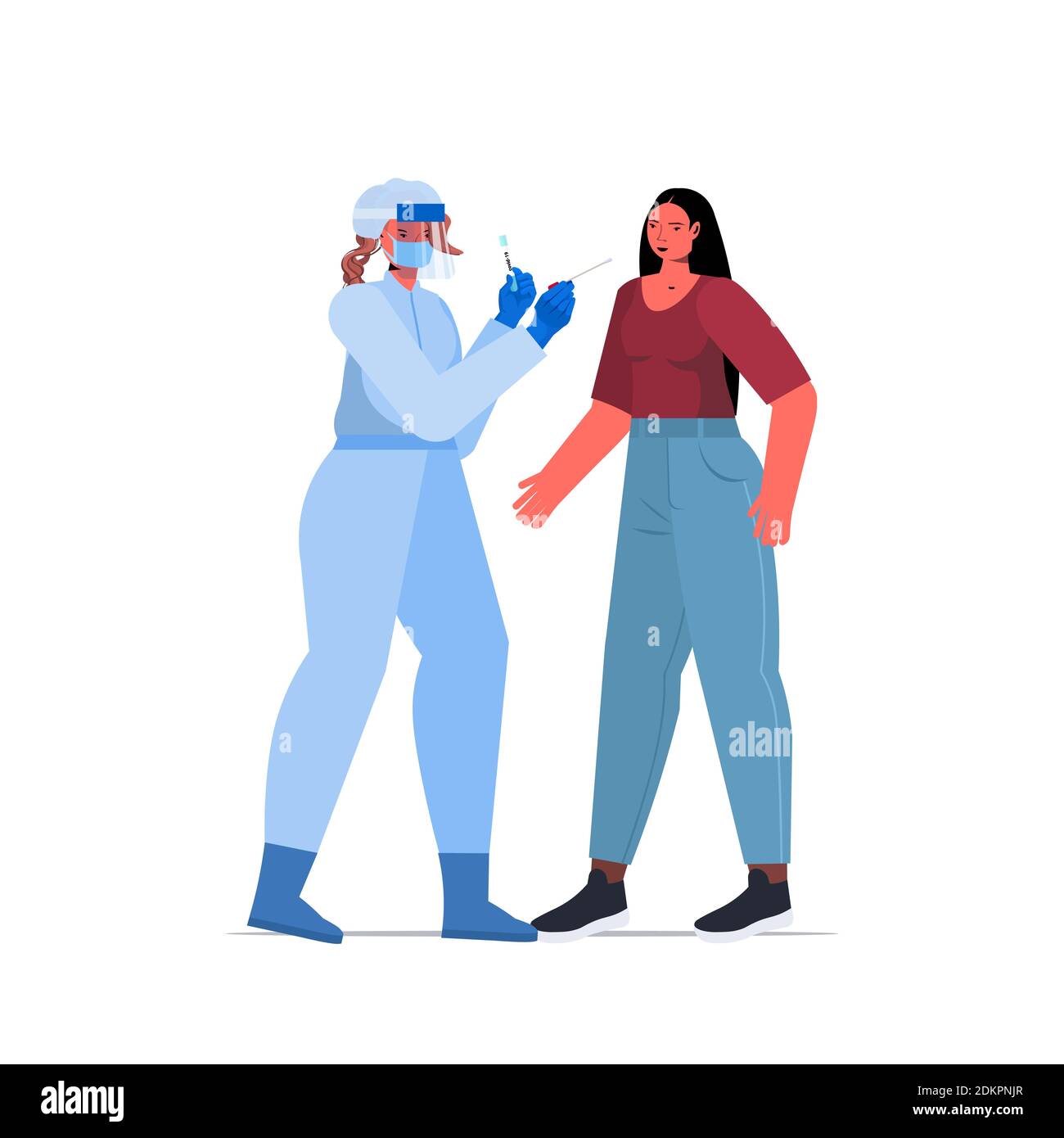 female doctor in mask taking swab test for coronavirus sample from ...