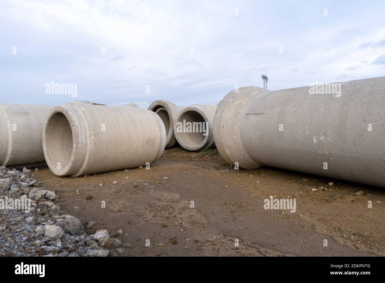 Sewer material for the construction of a road Stock Photo - Alamy