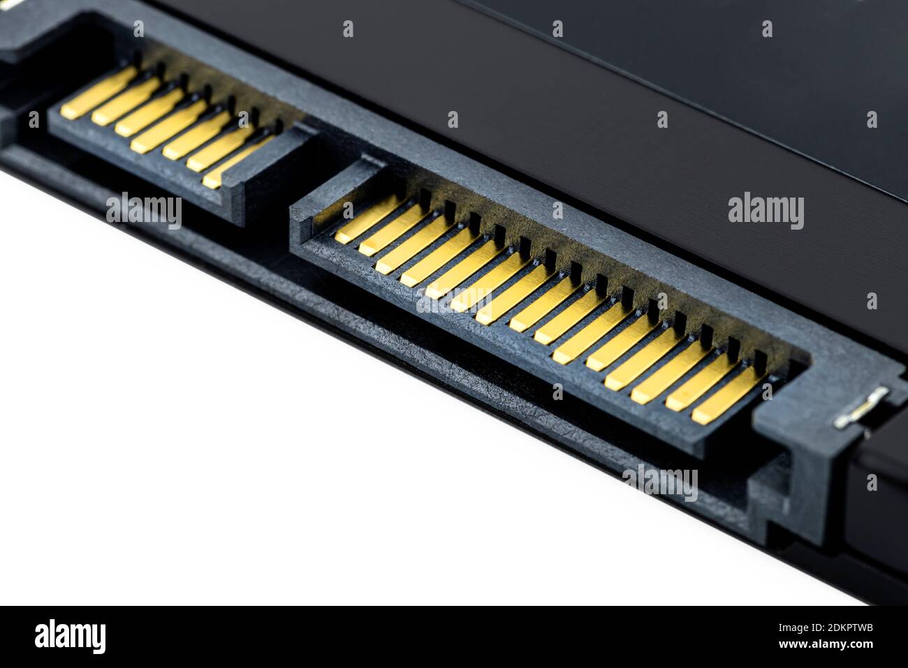Macro shots of the SATA connector and the power connector on the solid ...