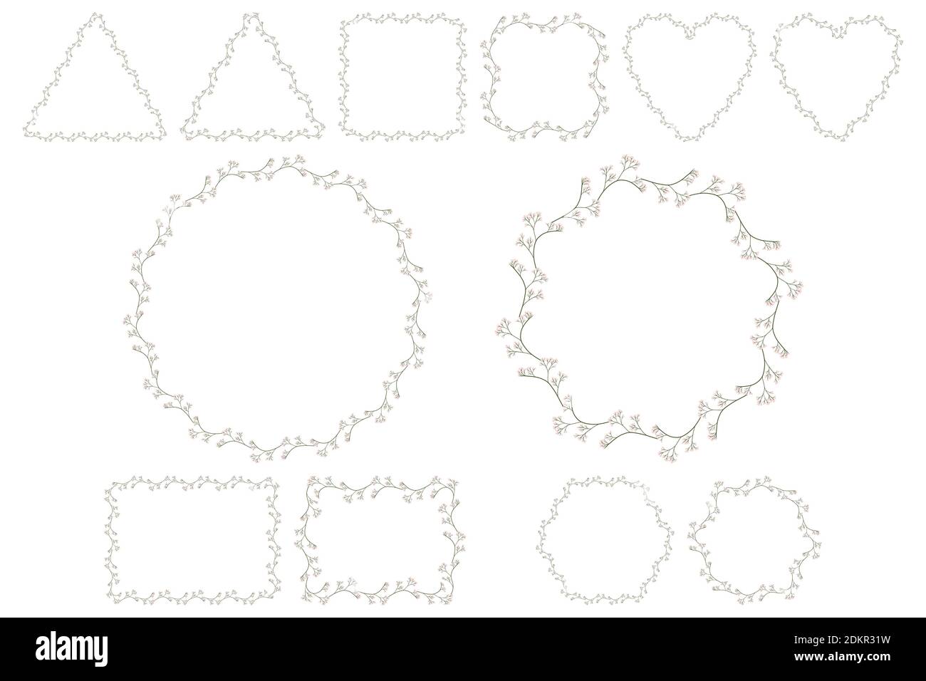 Floral frame set for celebration design with branches pink flowers ...