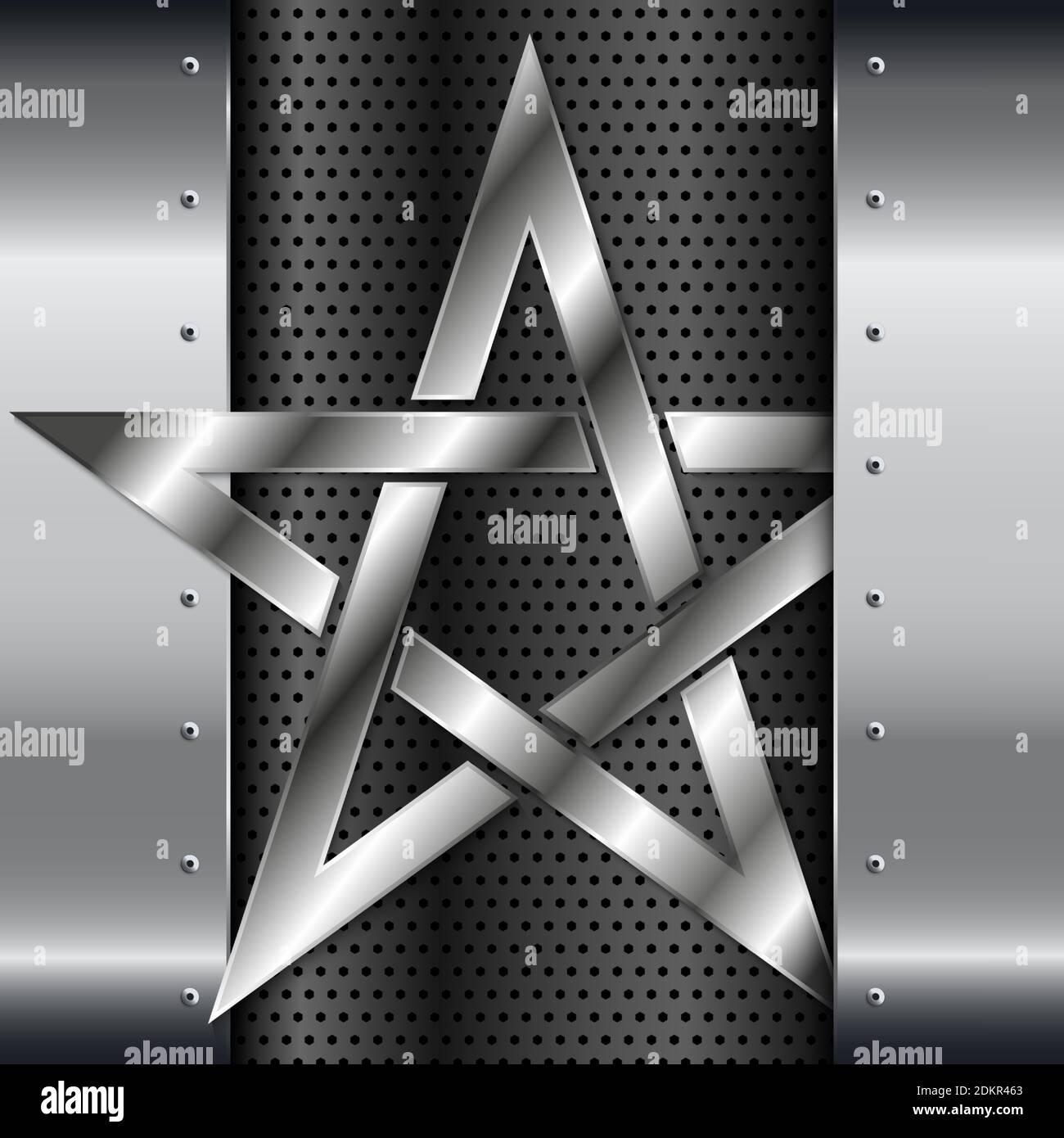 Shiny star metal background with screws on perforated texture.Vector ...