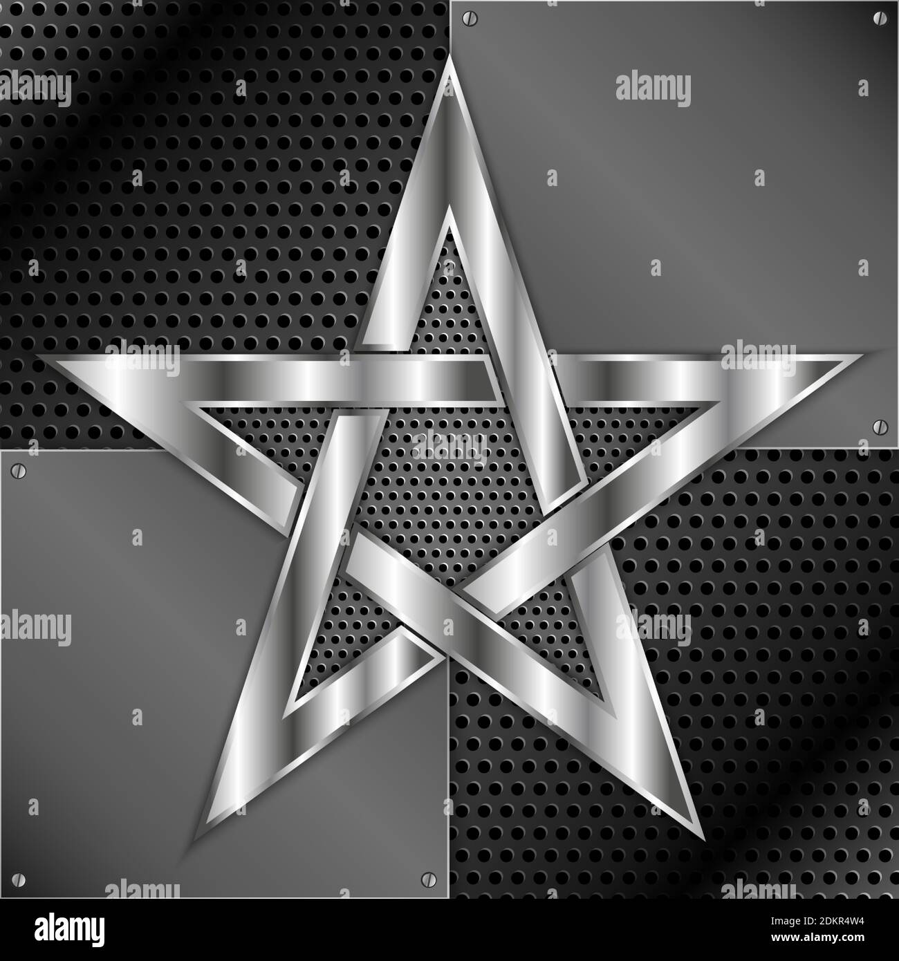 Shiny star metal background with screws on perforated texture.Vector ...