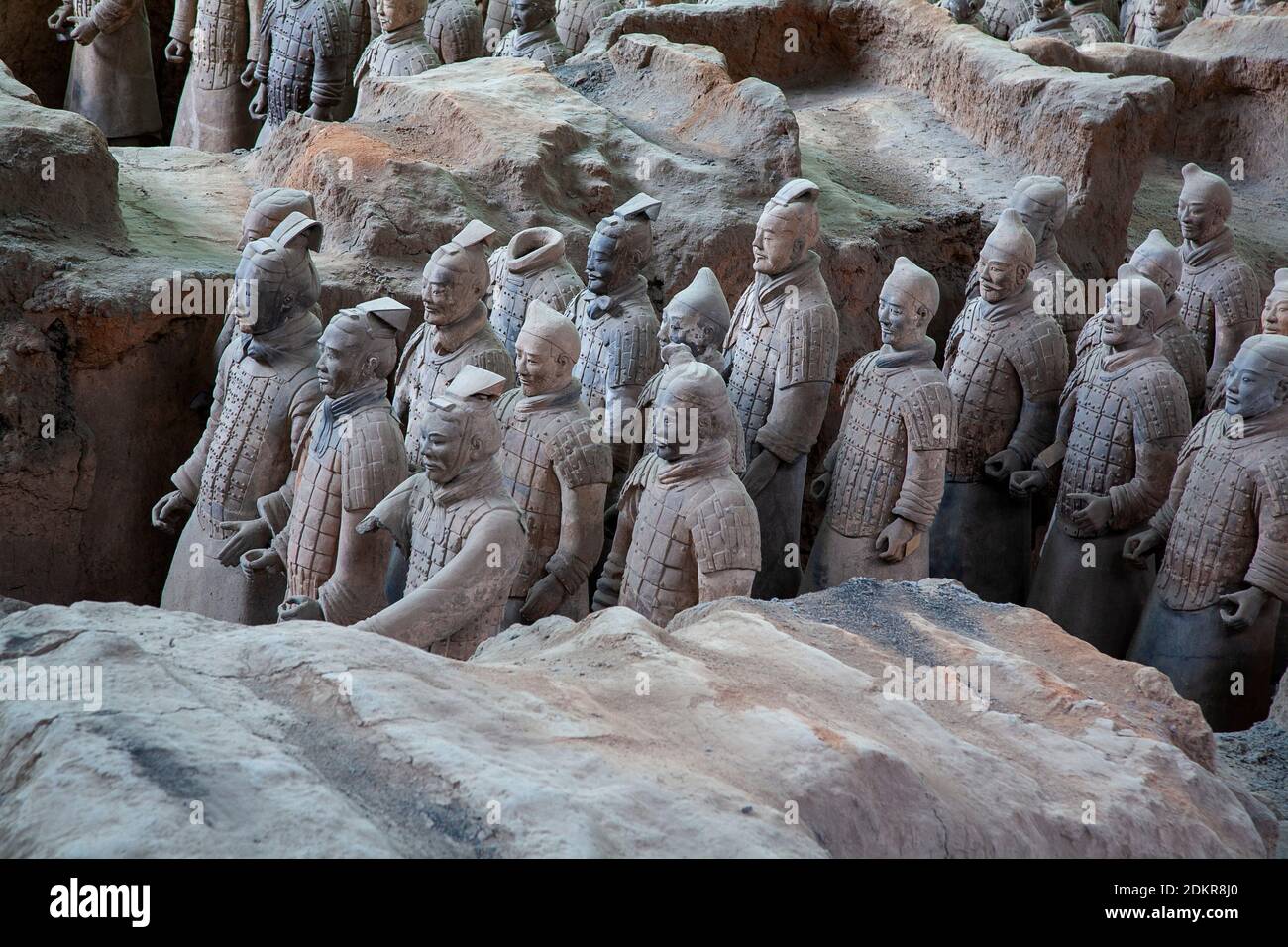 Ranks of soldiers from the Terracotta Army warrior sculptures depicting ...