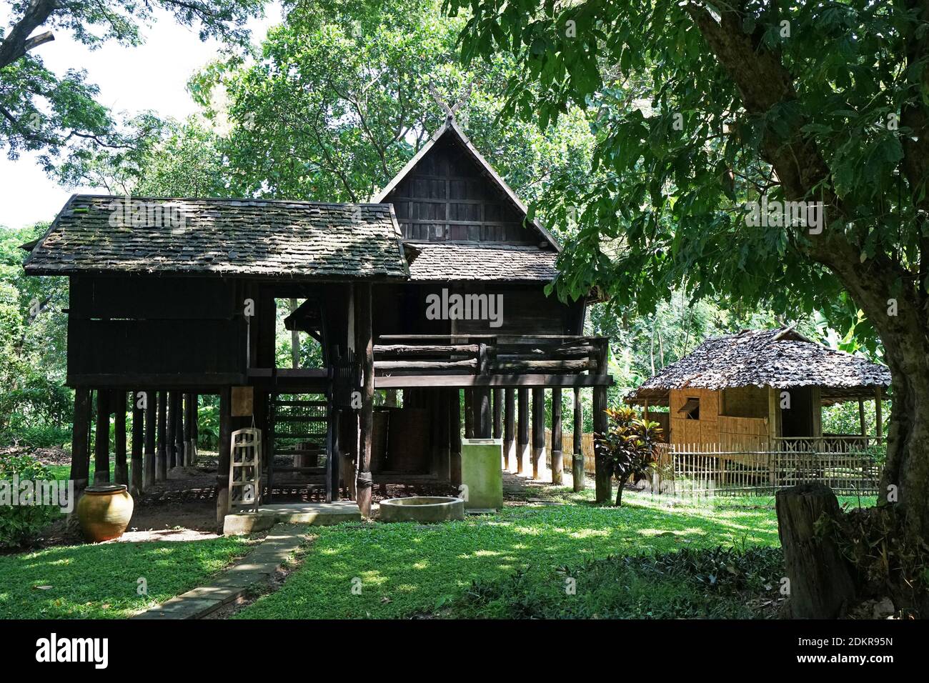 Thai architecture and exterior design of old Kalae house, Rice granary ...