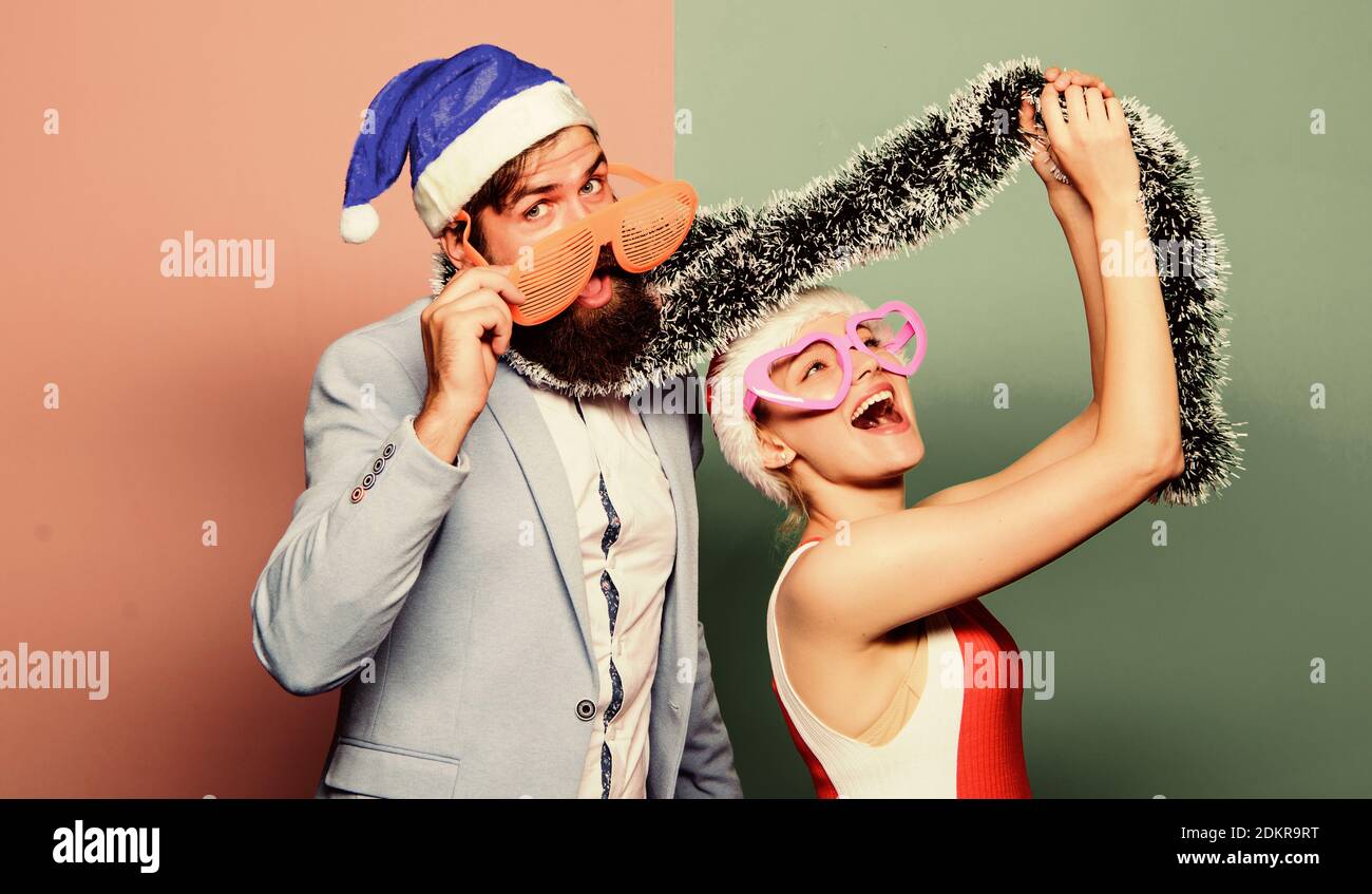 Manager tinsel celebrate new year. Corporate holiday party ideas ...