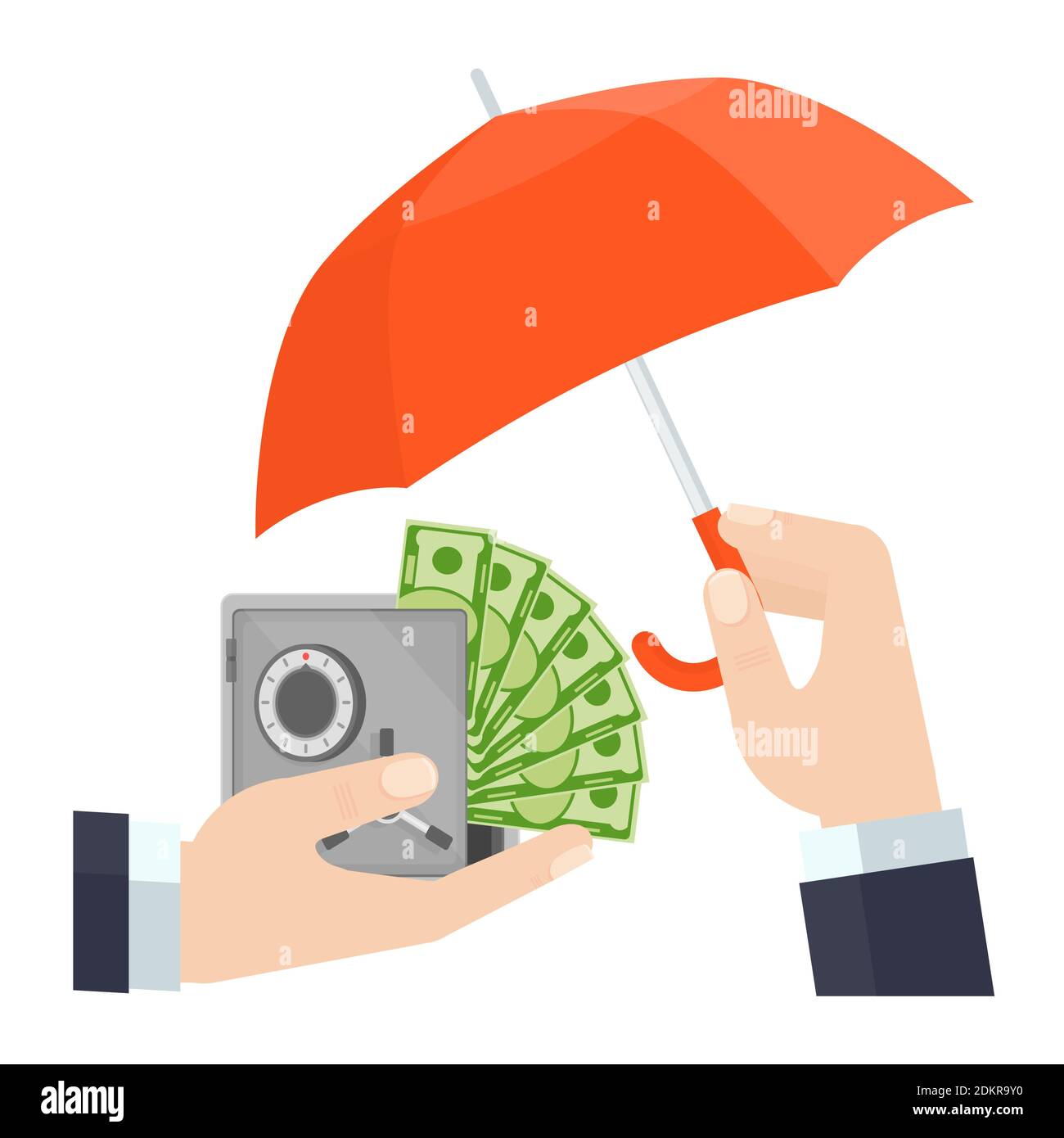 Money protection flat vector concept. Businessman holding an umbrella ...