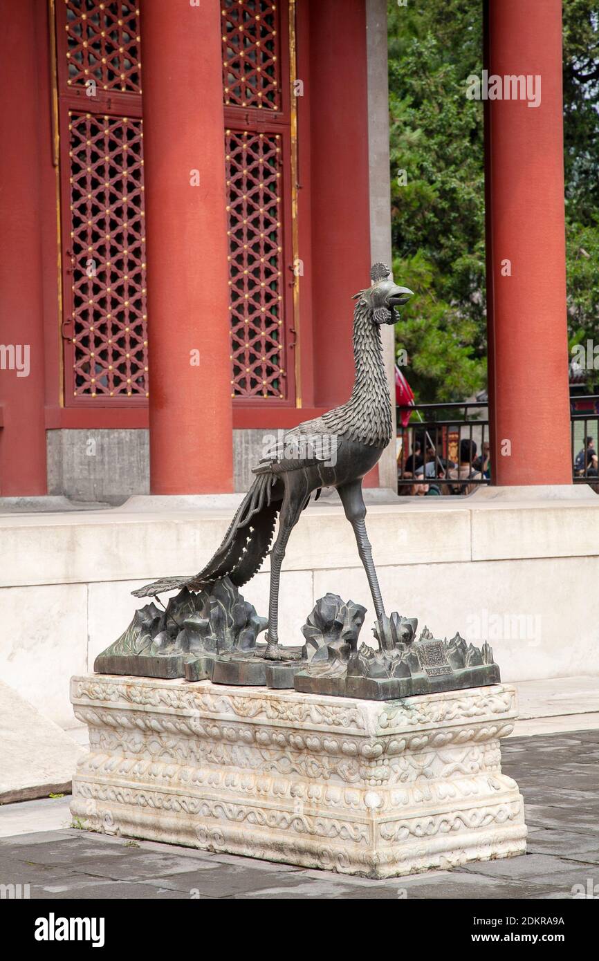 Bronze phoenix statue outside of Hall of Benevoence and Longevity ...