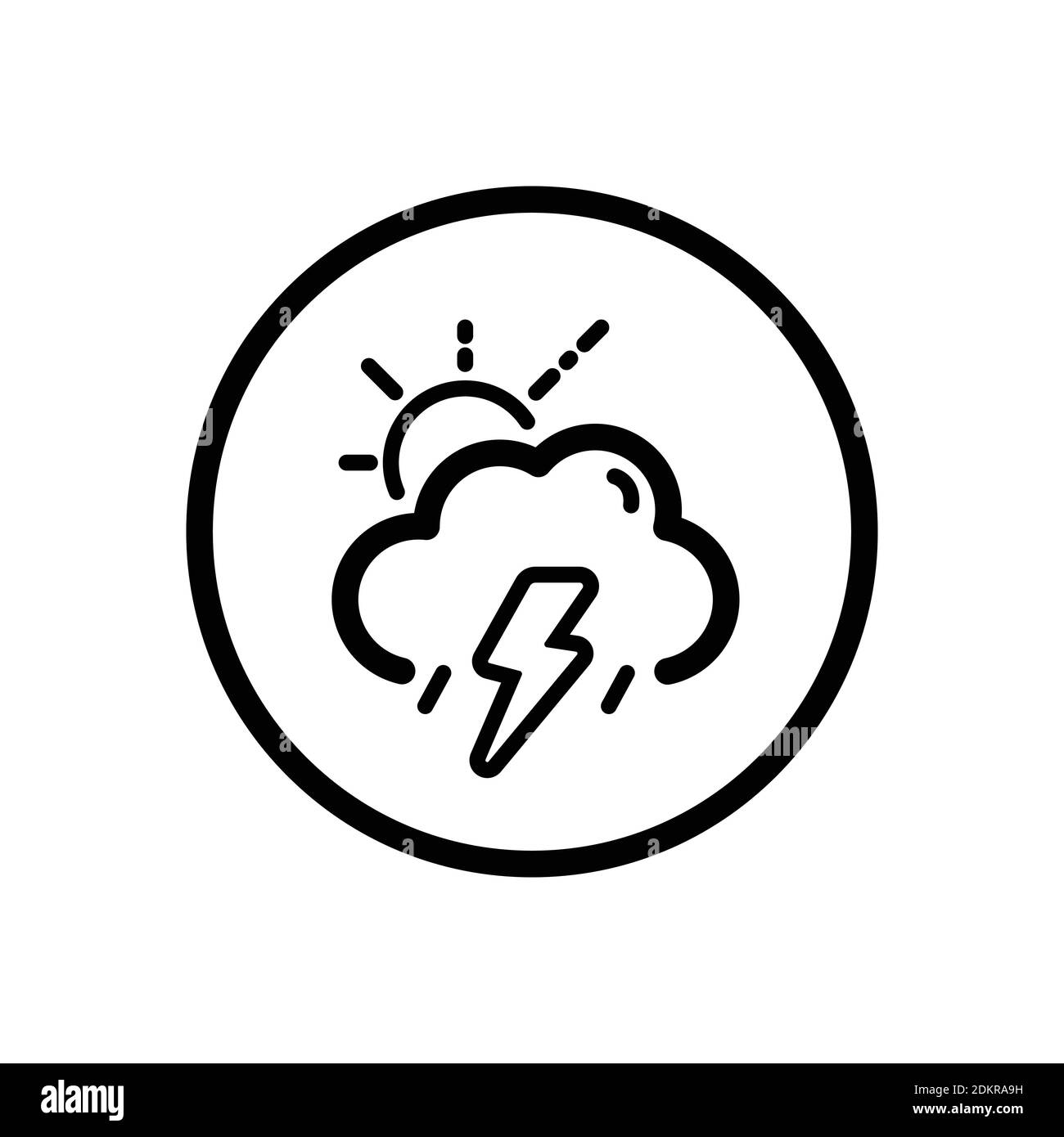 Storm, cloud and sun. Weather outline icon in a circle. Isolated vector ...
