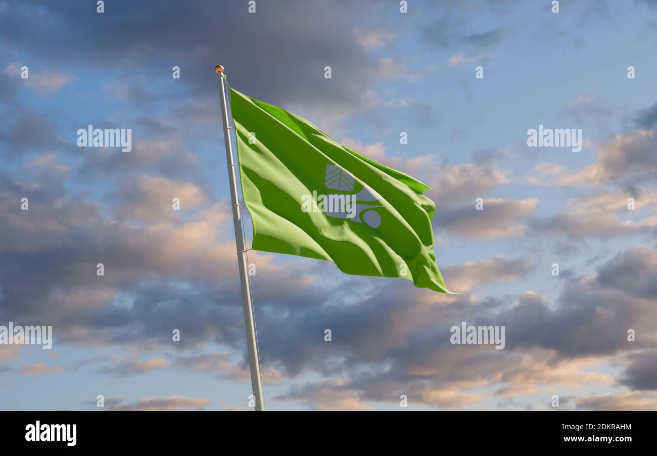 Tochigi Japan prefecture flag at sky background. 3D artwork Stock Photo ...
