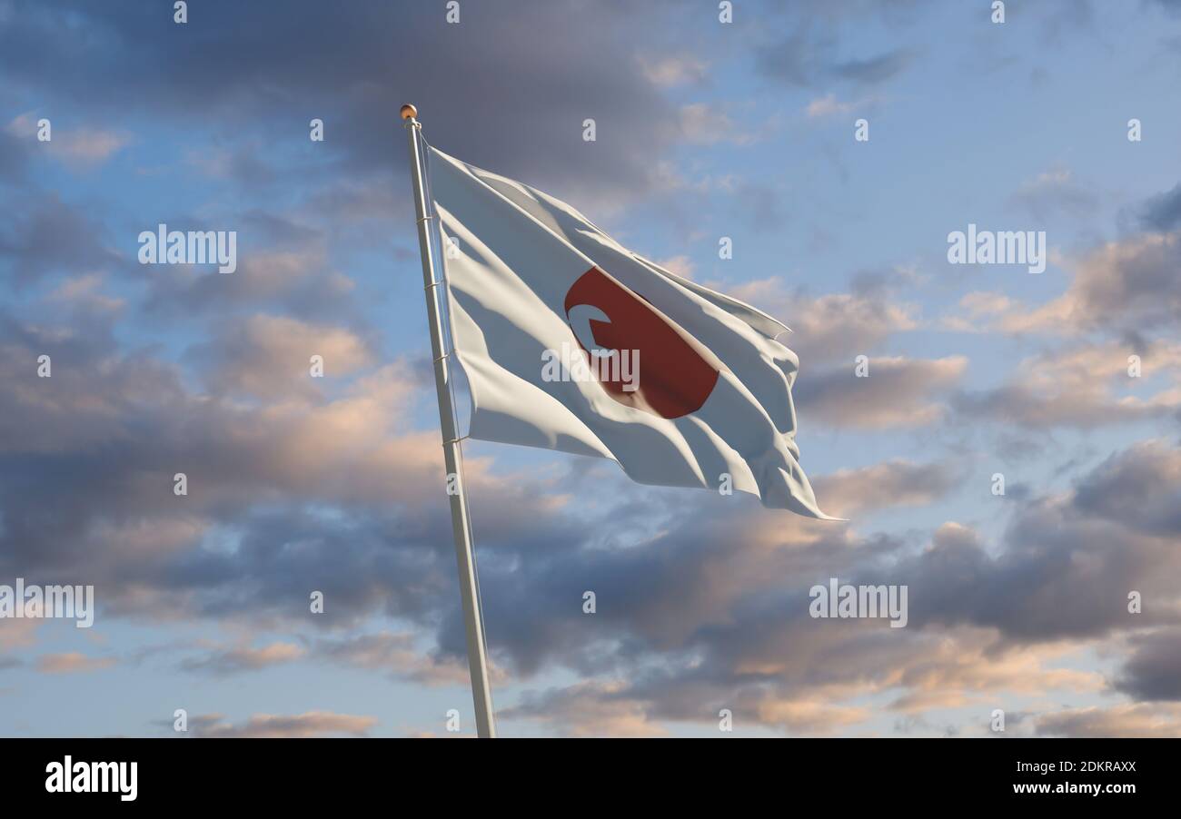 Nara Japan prefecture flag at sky background. 3D artwork Stock Photo ...