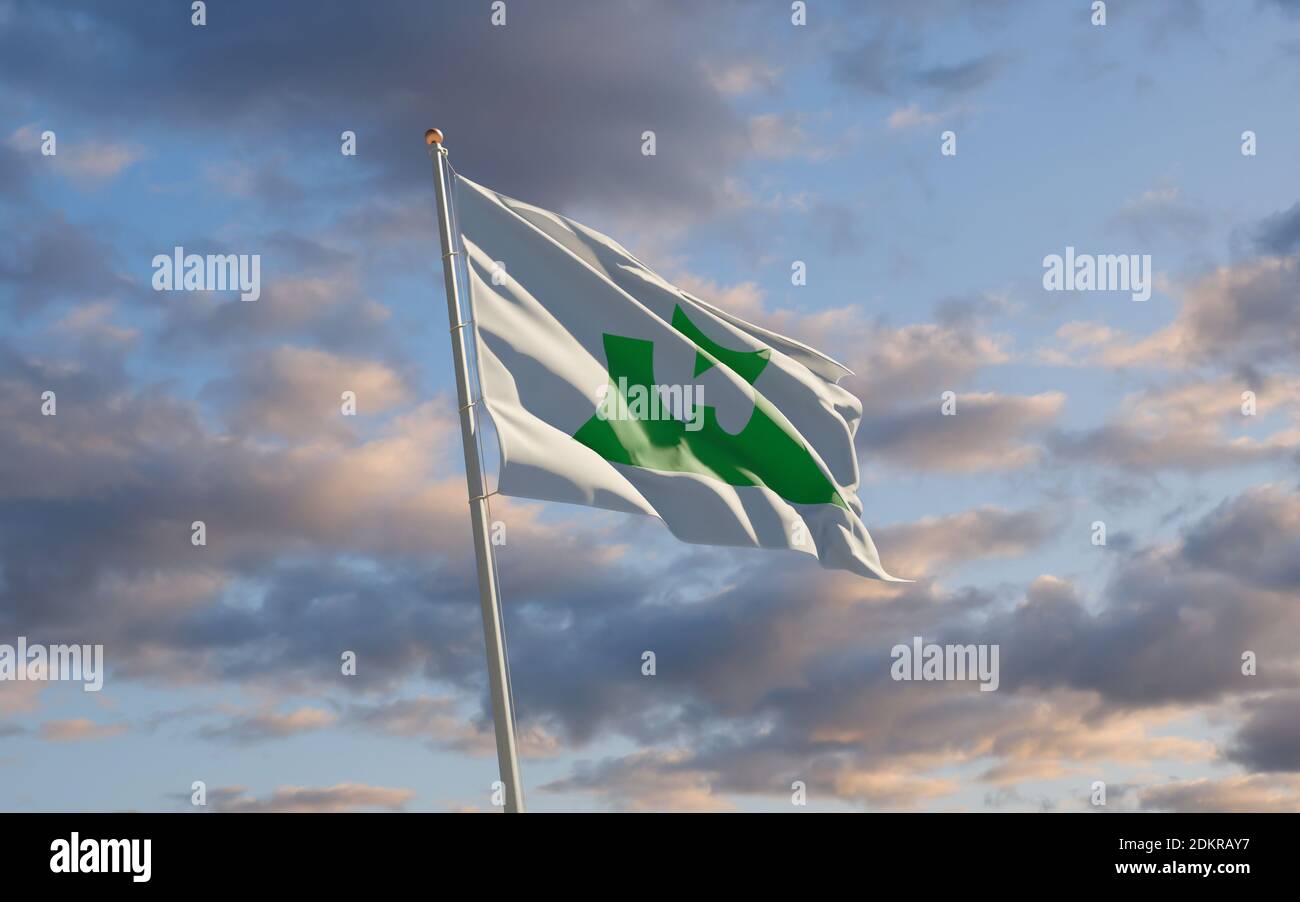 Aomori Japan prefecture flag at sky background. 3D artwork Stock Photo ...