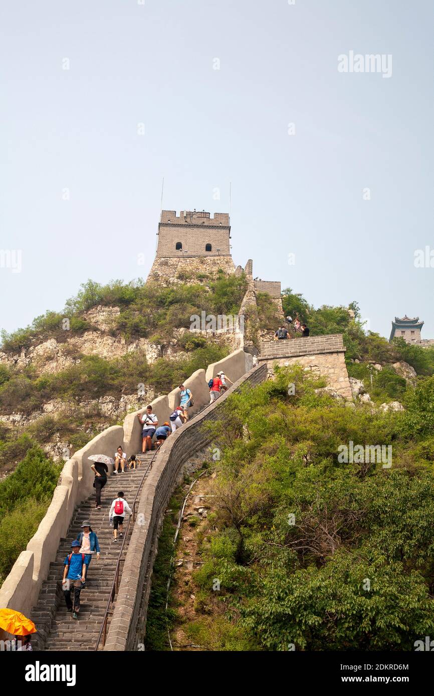 Tourists climbing up Juyongguan section of Great Wall of China Beijing ...