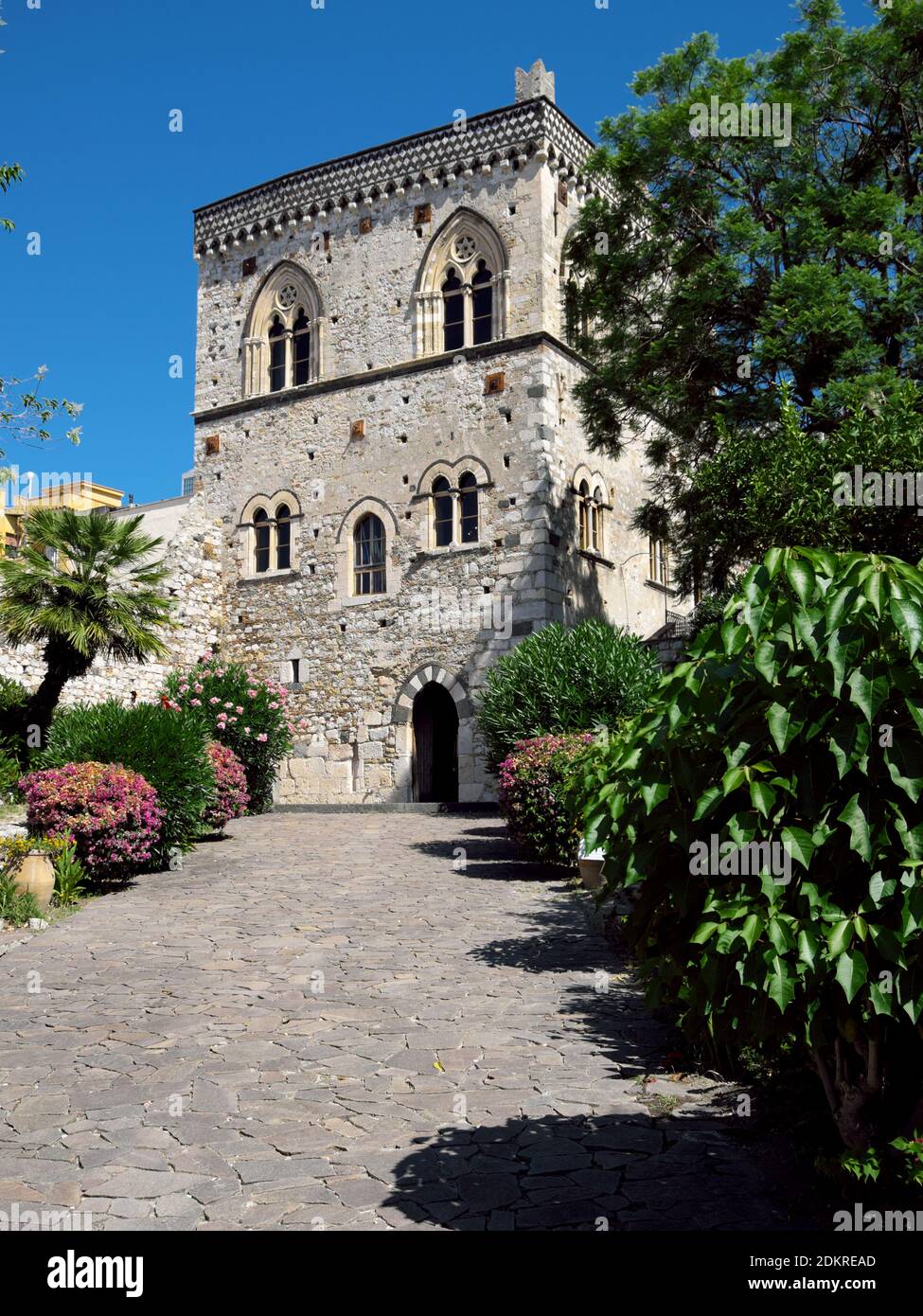 medieval architecture of Duchi di Santo Stefano palace in Taormina Old ...