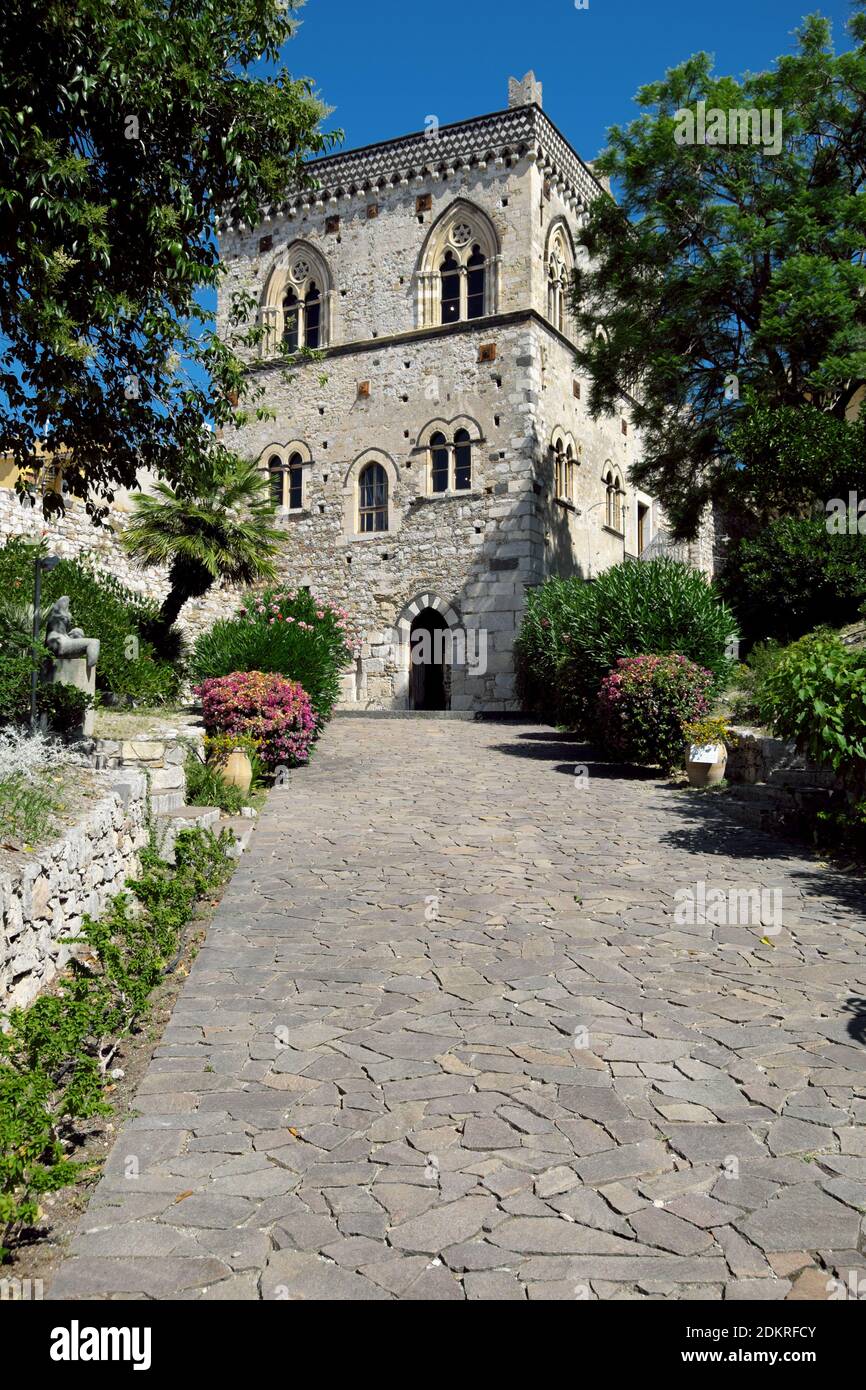 medieval architecture of Duchi di Santo Stefano palace in Taormina Old ...