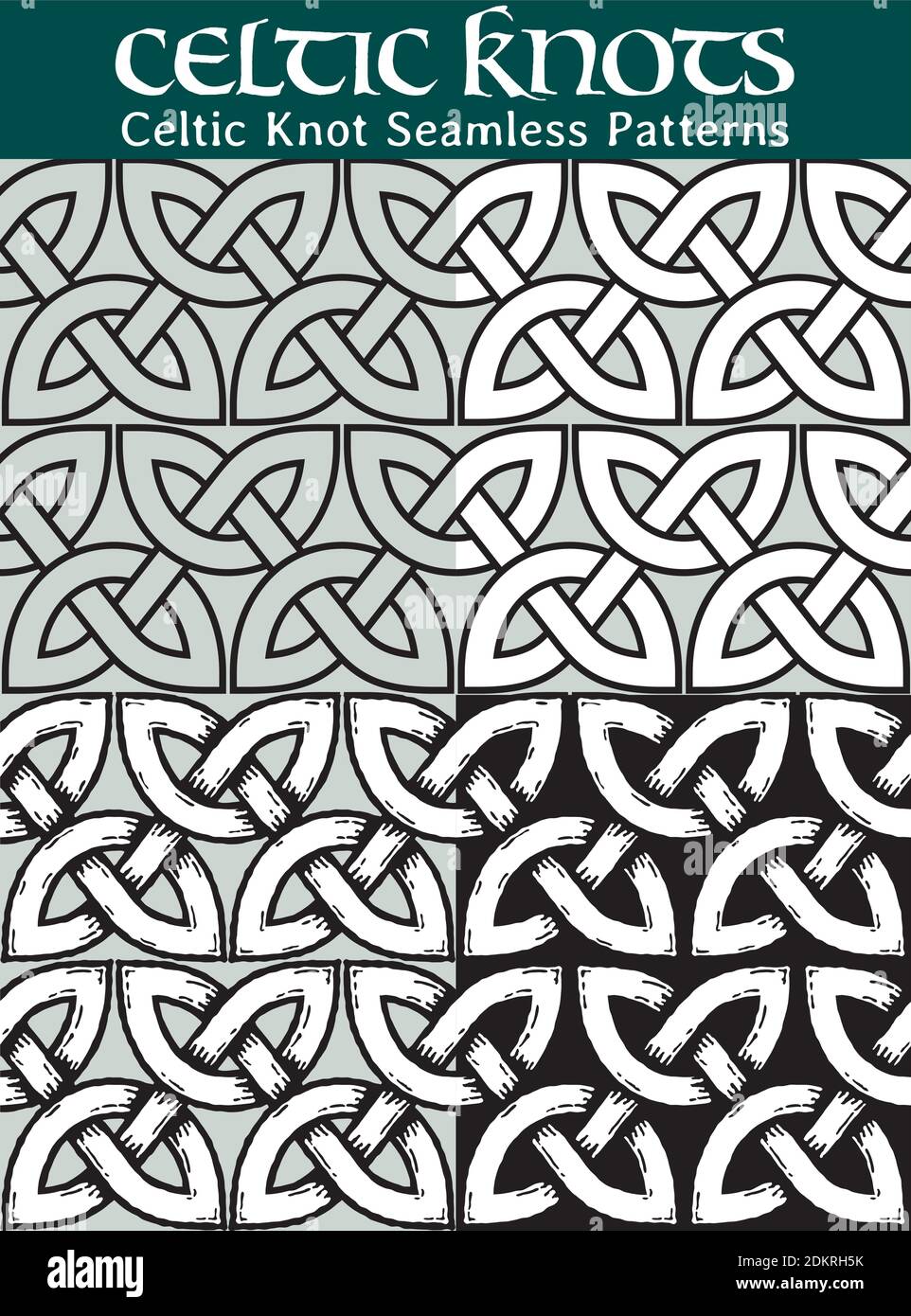 4 different versions of a seamless pattern with Celtic knots: with ...