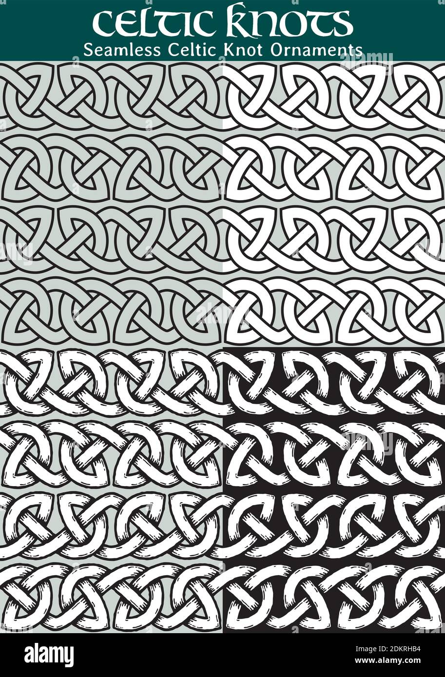 4 different versions of a seamless pattern with Celtic knots: with ...
