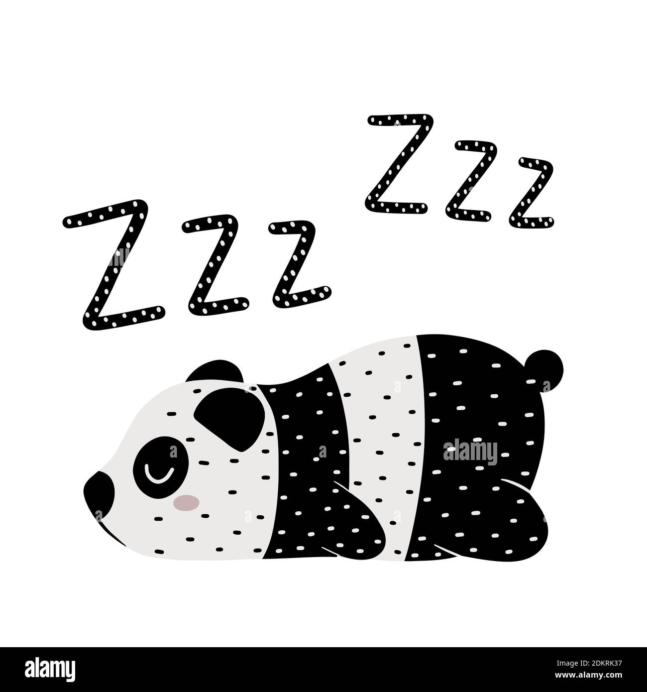 Sleeping panda bear with zzz textured lettering isolated on white ...