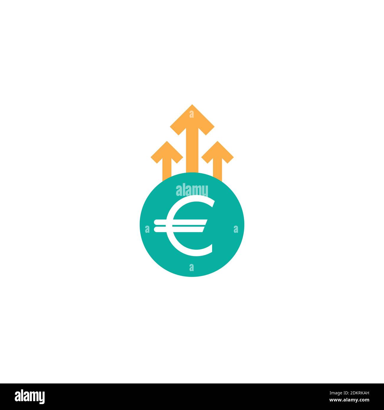 euro growth vector icon. White euro sign in blue circle with three up ...
