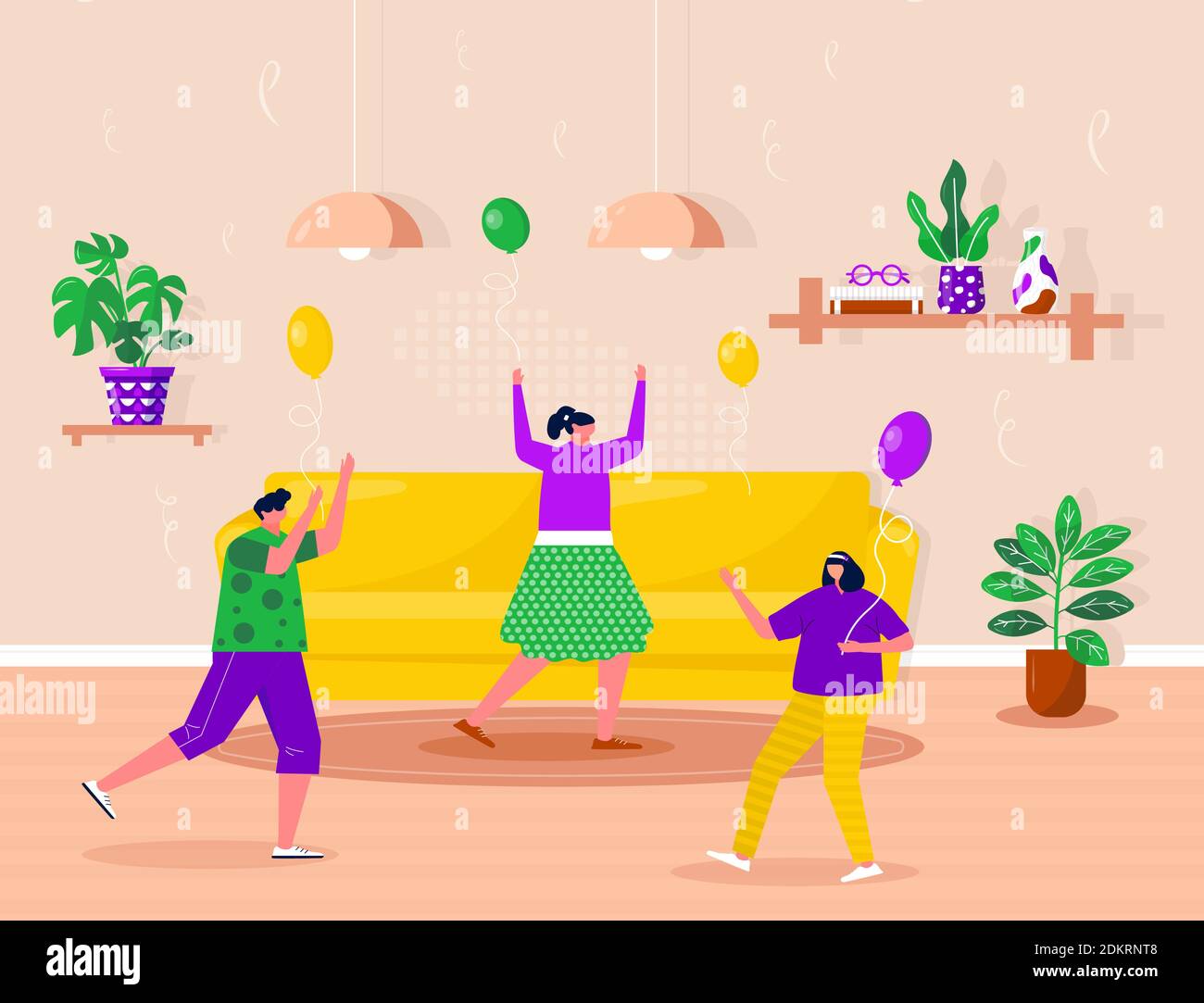 Happy children celebrate birthday on the party. People dancing and ...