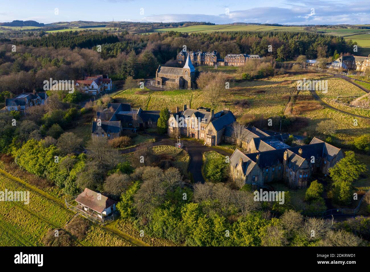 Aerial view of Bangour Village Hospital in Dechmont, West Lothian. The ...