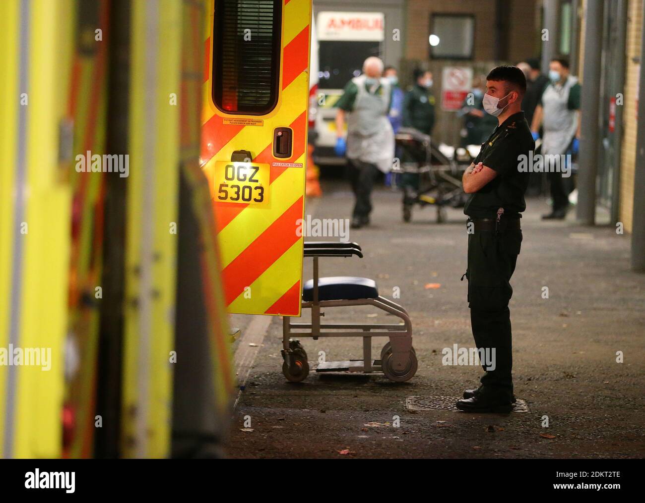 Queues of ambulances outside Antrim Area Hospital, Northern Ireland ...