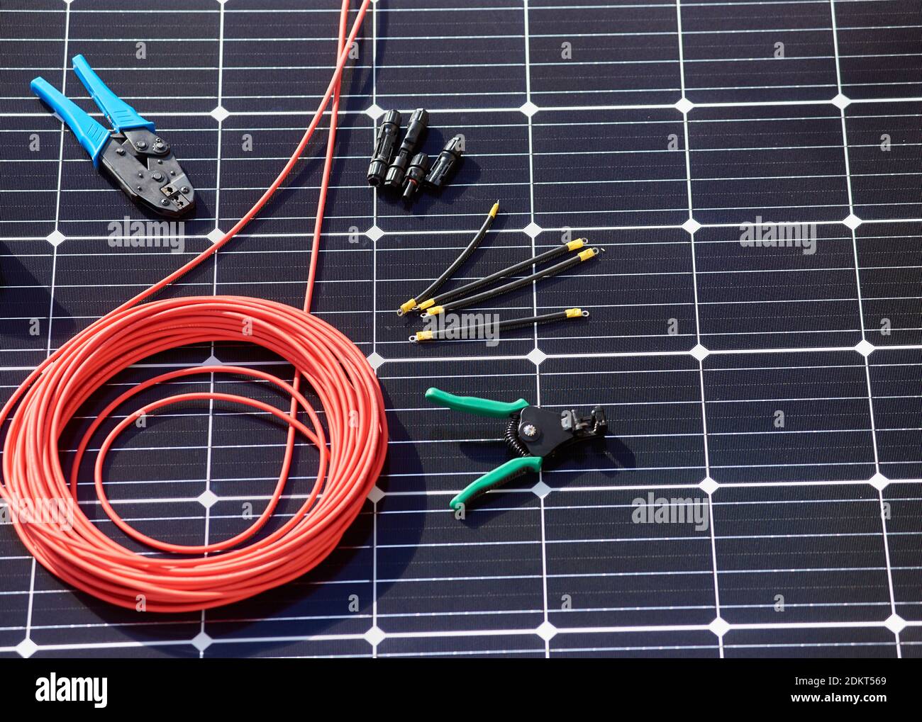 Close-up view of different details and instruments for installing and ...