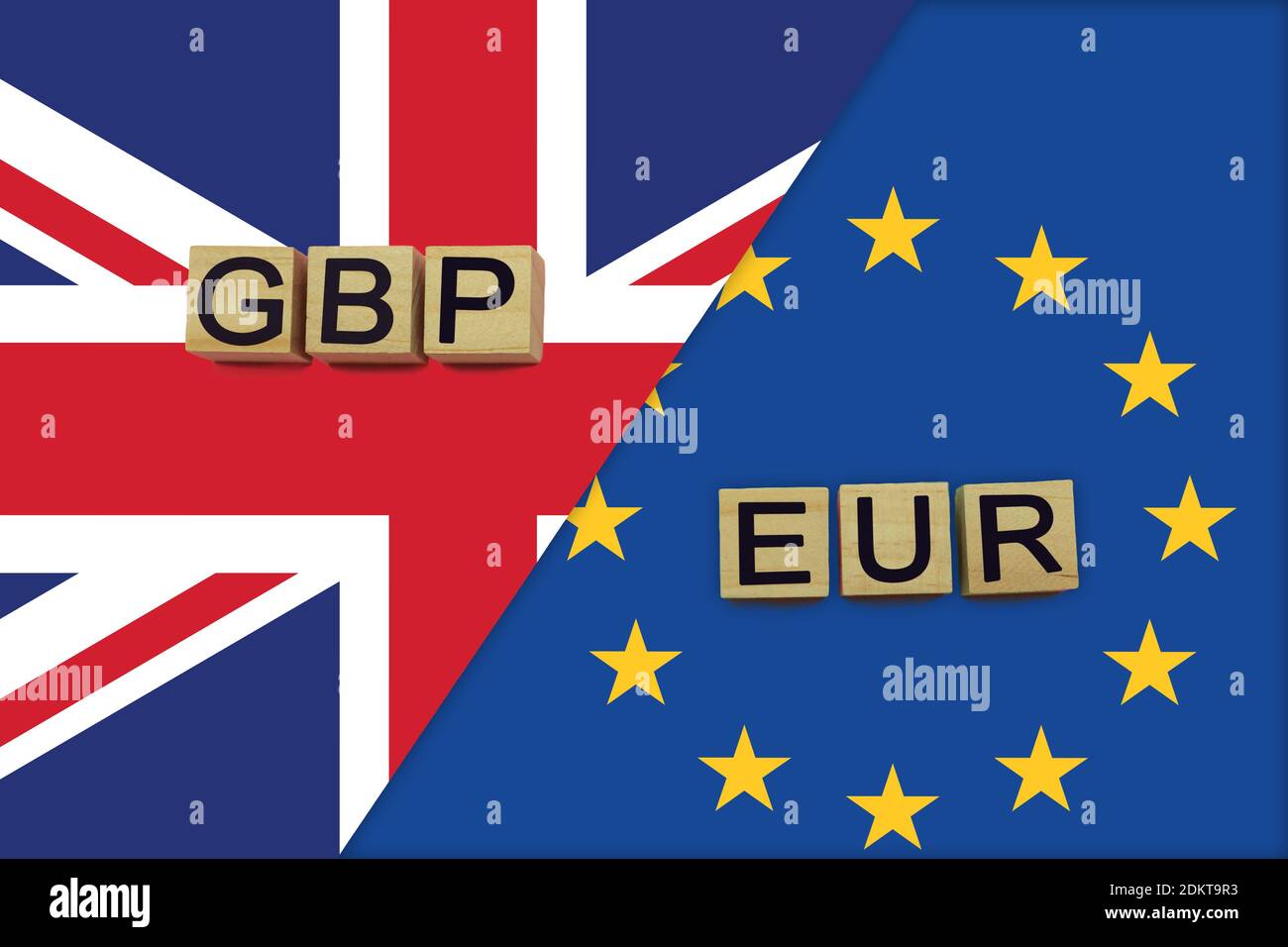 United Kingdom and Europe currencies codes on national flags background ...