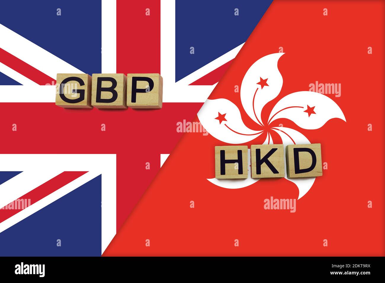 United Kingdom and Hong Kong currencies codes on national flags ...