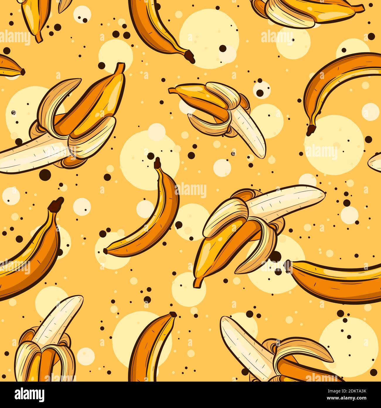 Summer seamless pattern with bananas and peels. Repetitive yellow ...