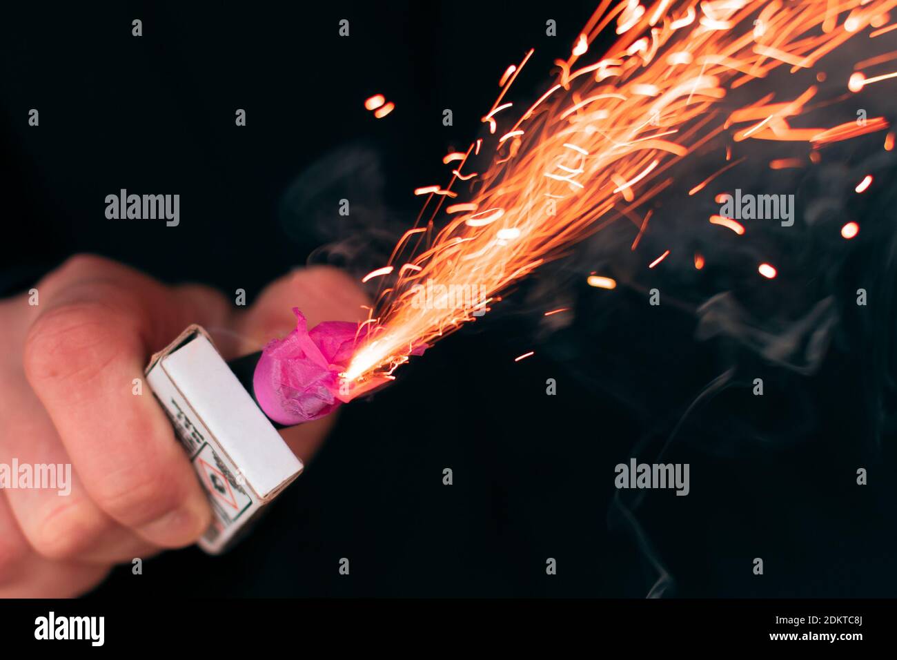 The Firecracker in a Hand. Man Holding a Burning Petard in His Hand. A ...