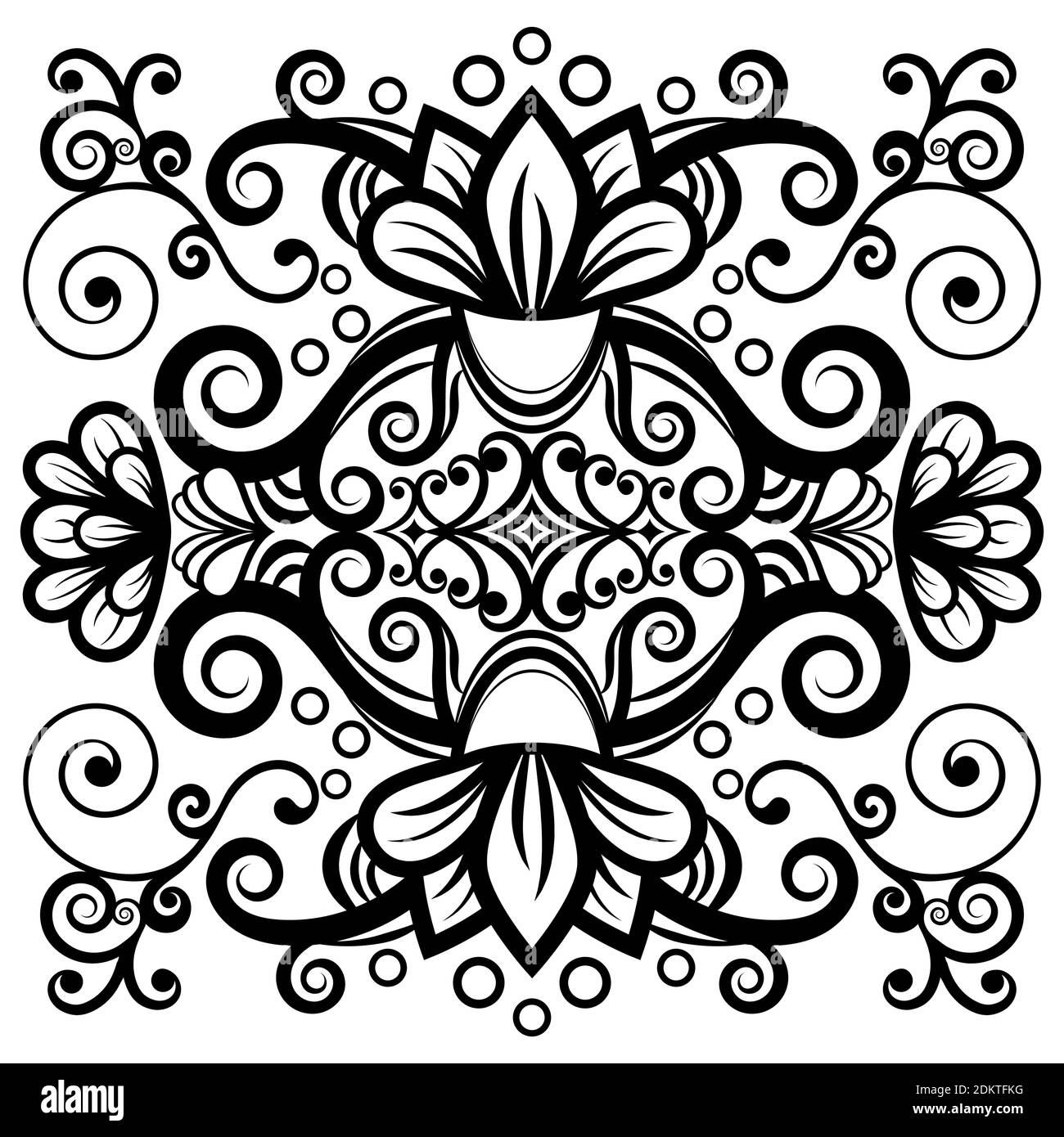 Floral abstract ornament, black and white pattern, monochrome ethnic ... Floral abstract ornament, black and white pattern, monochrome ethnic ...