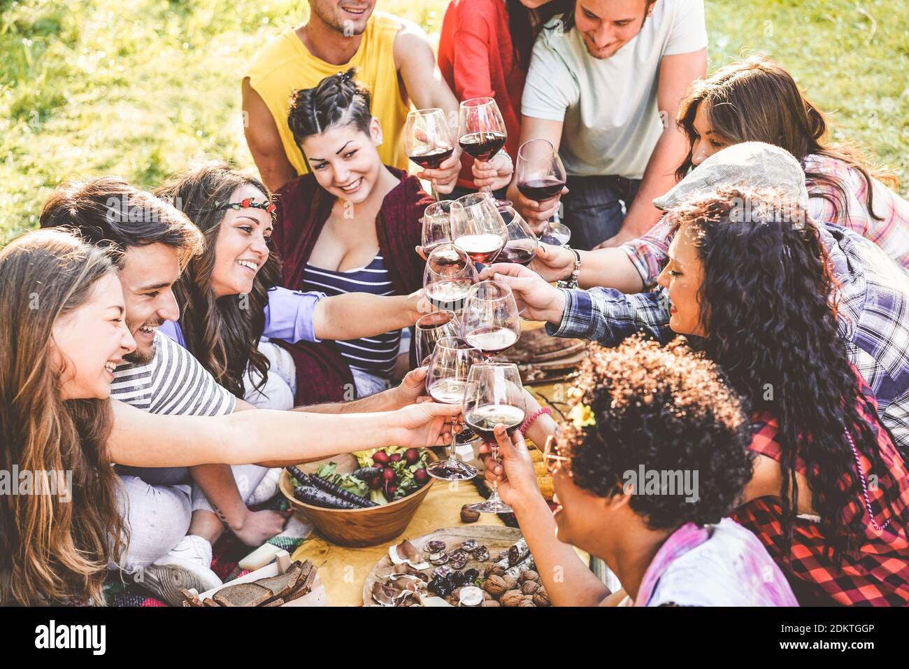 Group toasting over dinner hi-res stock photography and images - Alamy