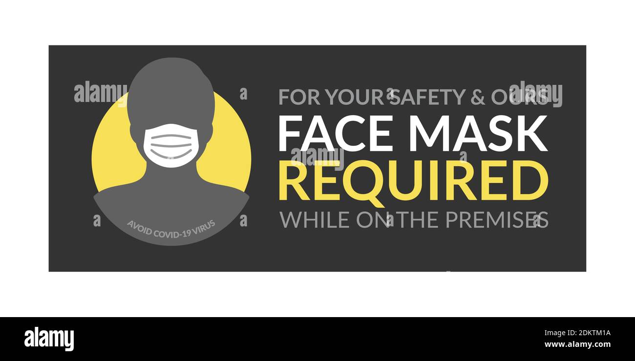 Grey And Yellow Sticker Face Covering Required Vector Illustration ...