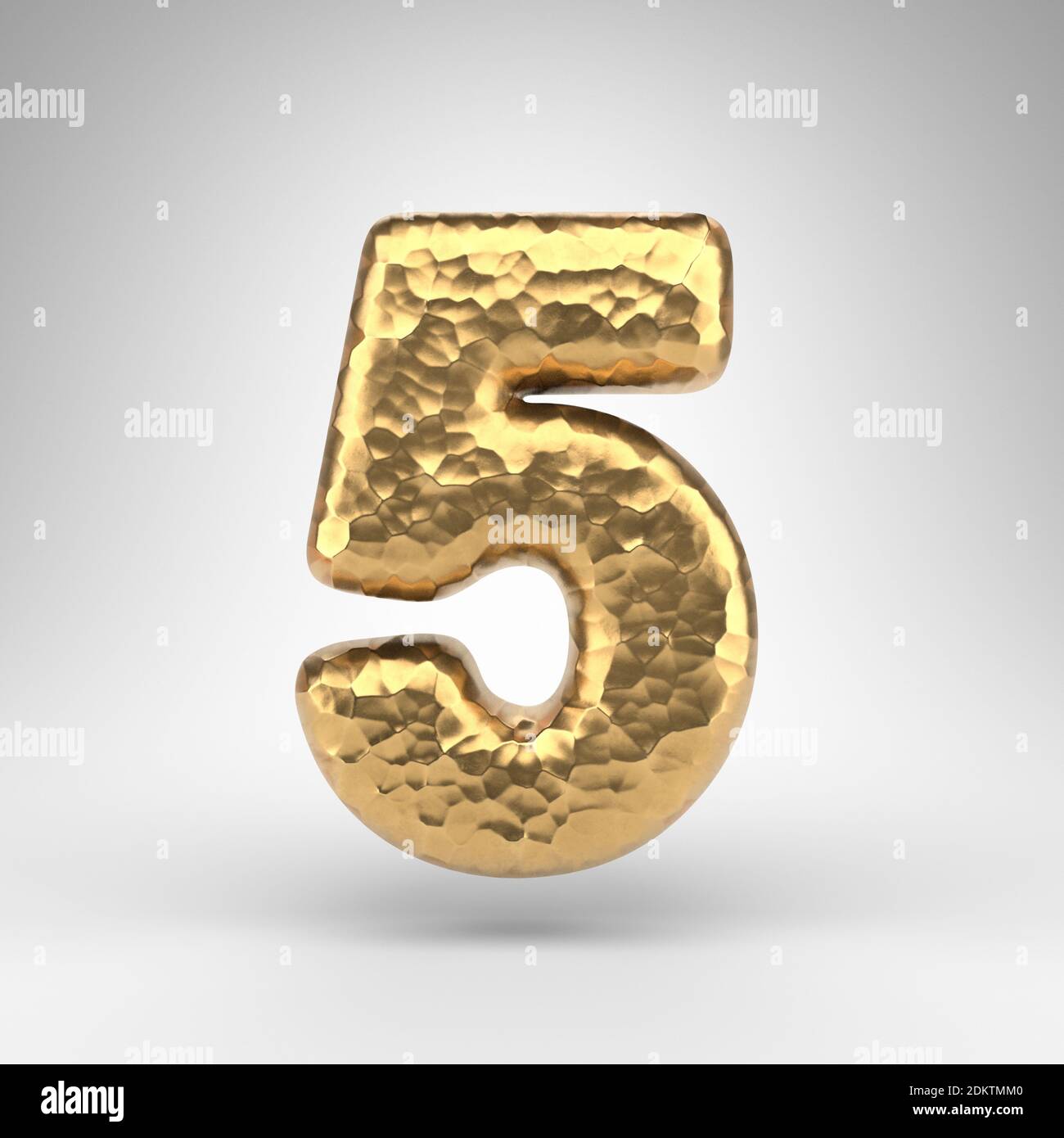 Number 5 on white background. Hammered brass 3D rendered number with ...