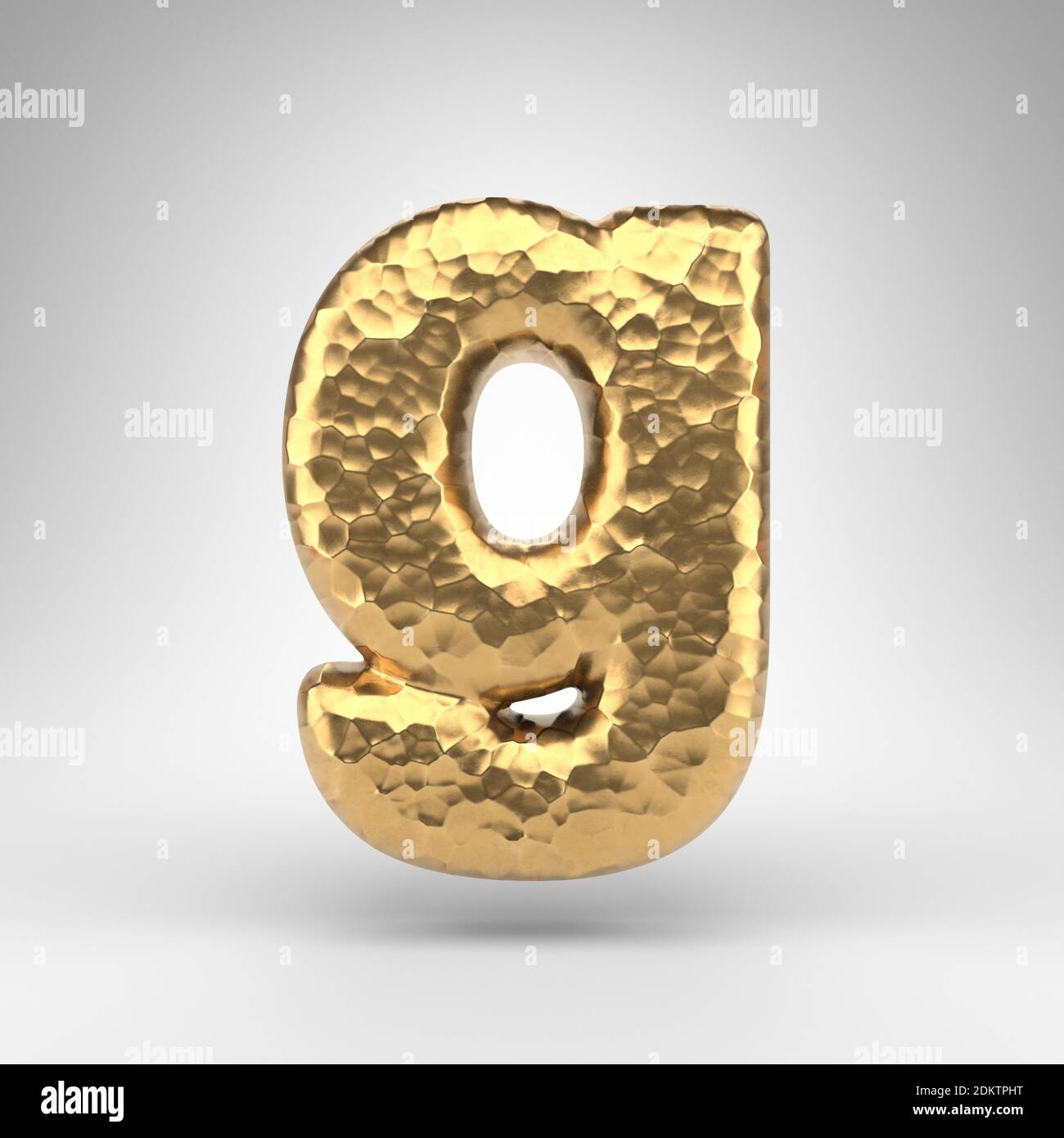 Letter G lowercase on white background. Hammered brass 3D rendered font ...