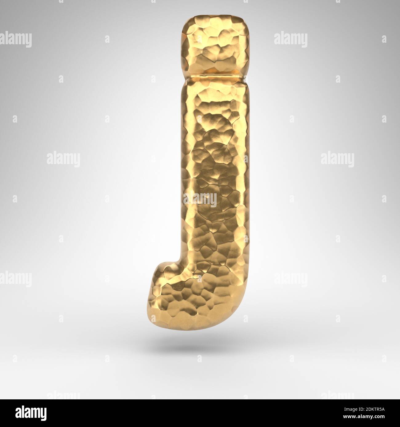 Letter J lowercase on white background. Hammered brass 3D rendered font ...