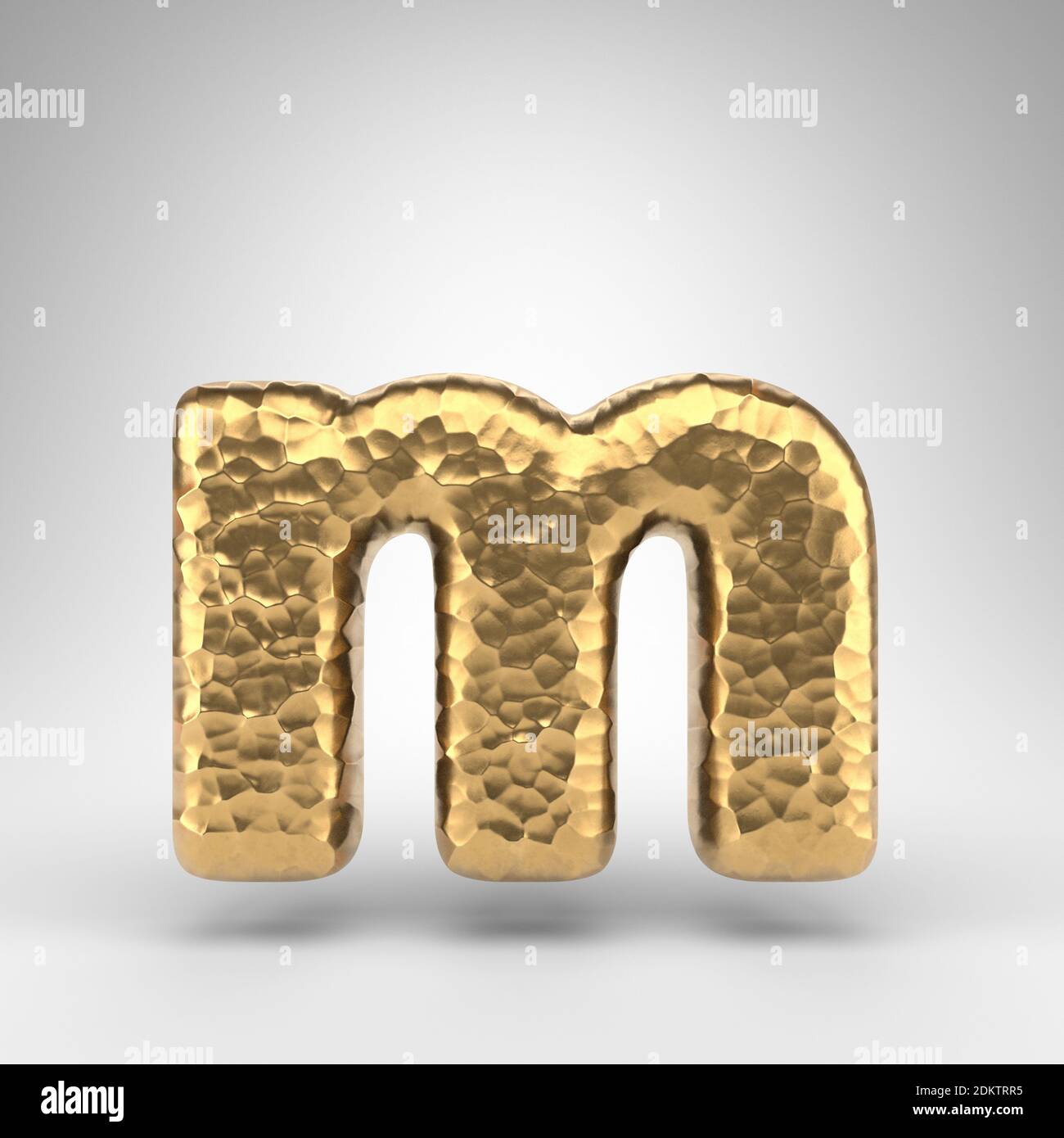 Letter M lowercase on white background. Hammered brass 3D rendered font ...