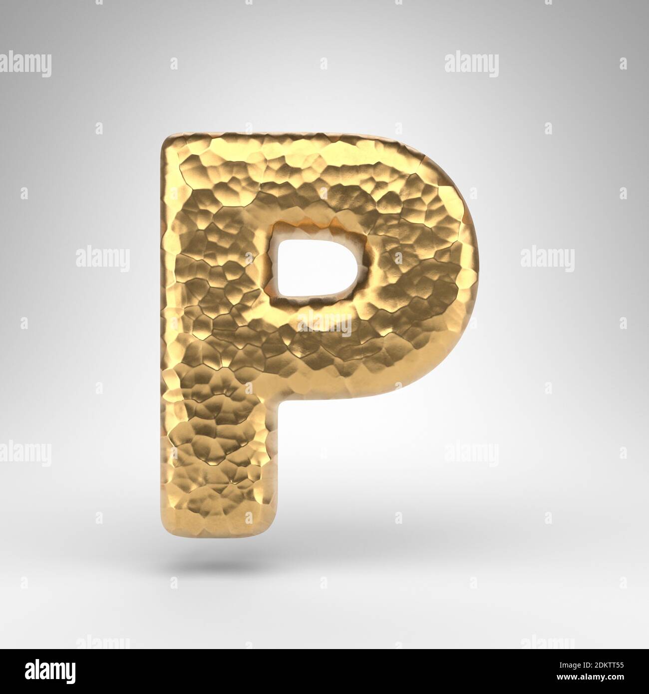 Letter P uppercase on white background. Hammered brass 3D rendered font ...