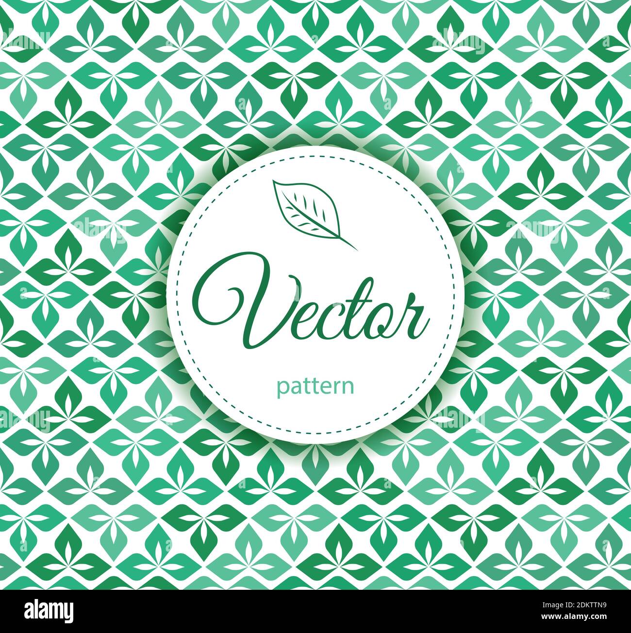 Seamless leaves pattern. Round label with text on a background of ...