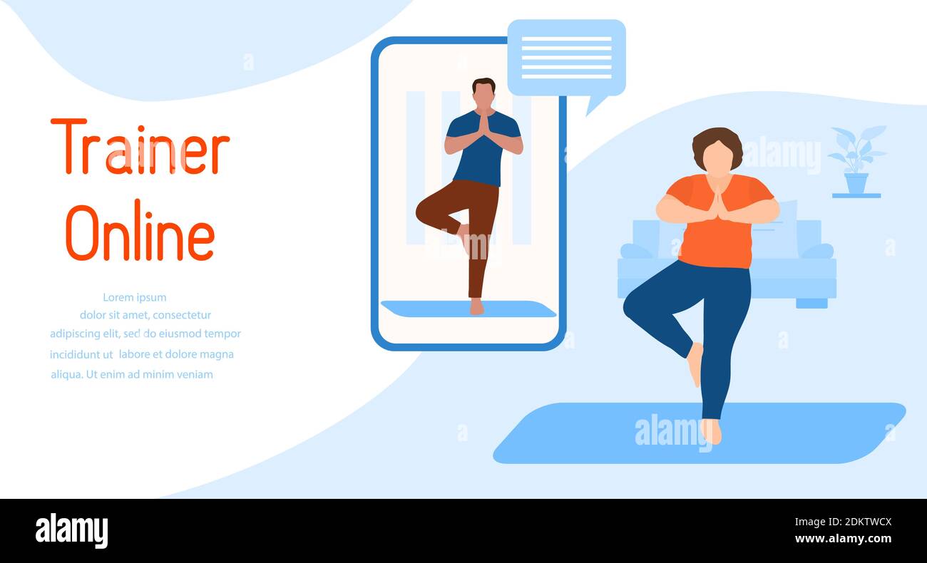 Vector illustration Training with an online trainer Sport fitness ...