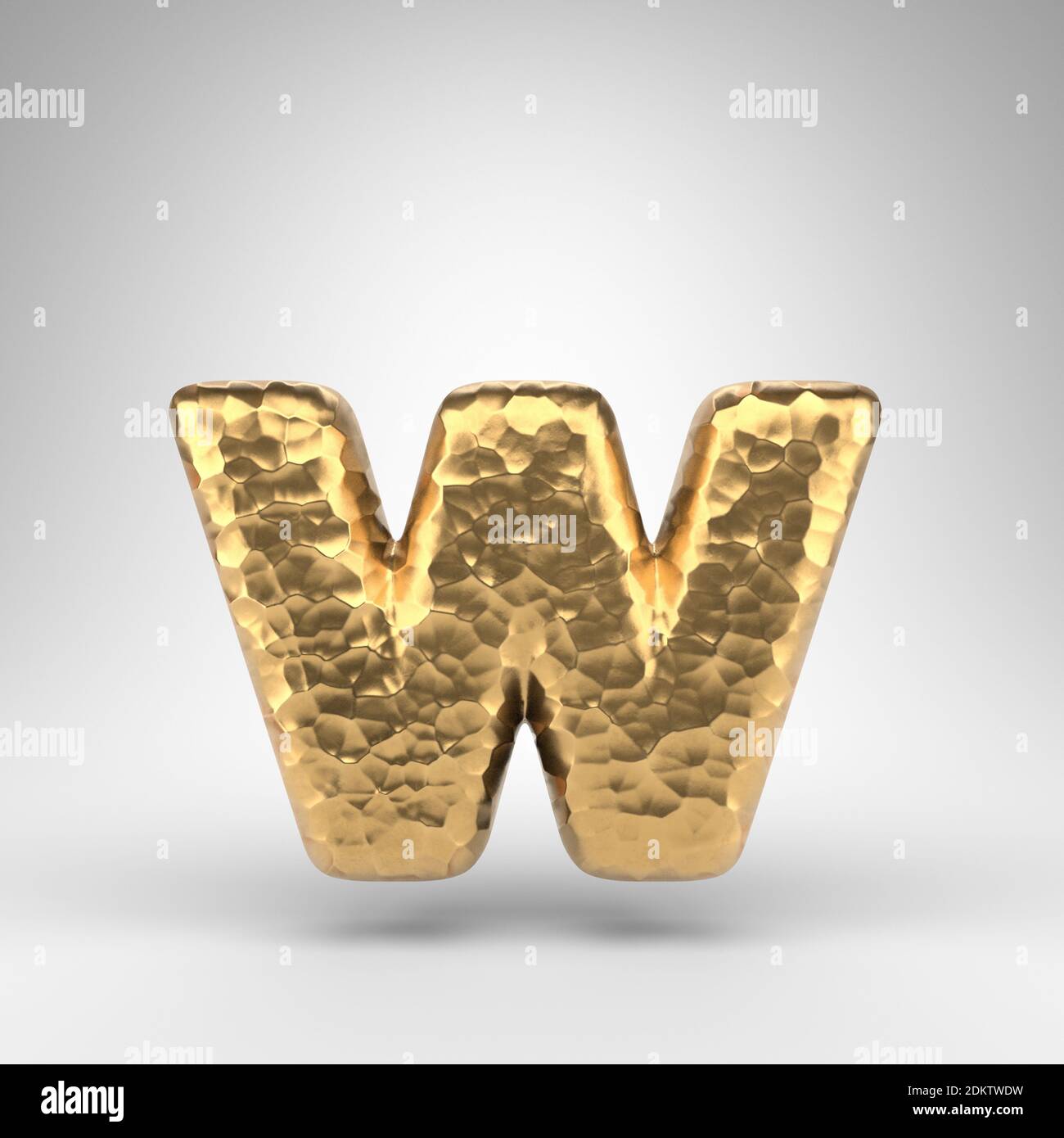 Letter W lowercase on white background. Hammered brass 3D rendered font ...