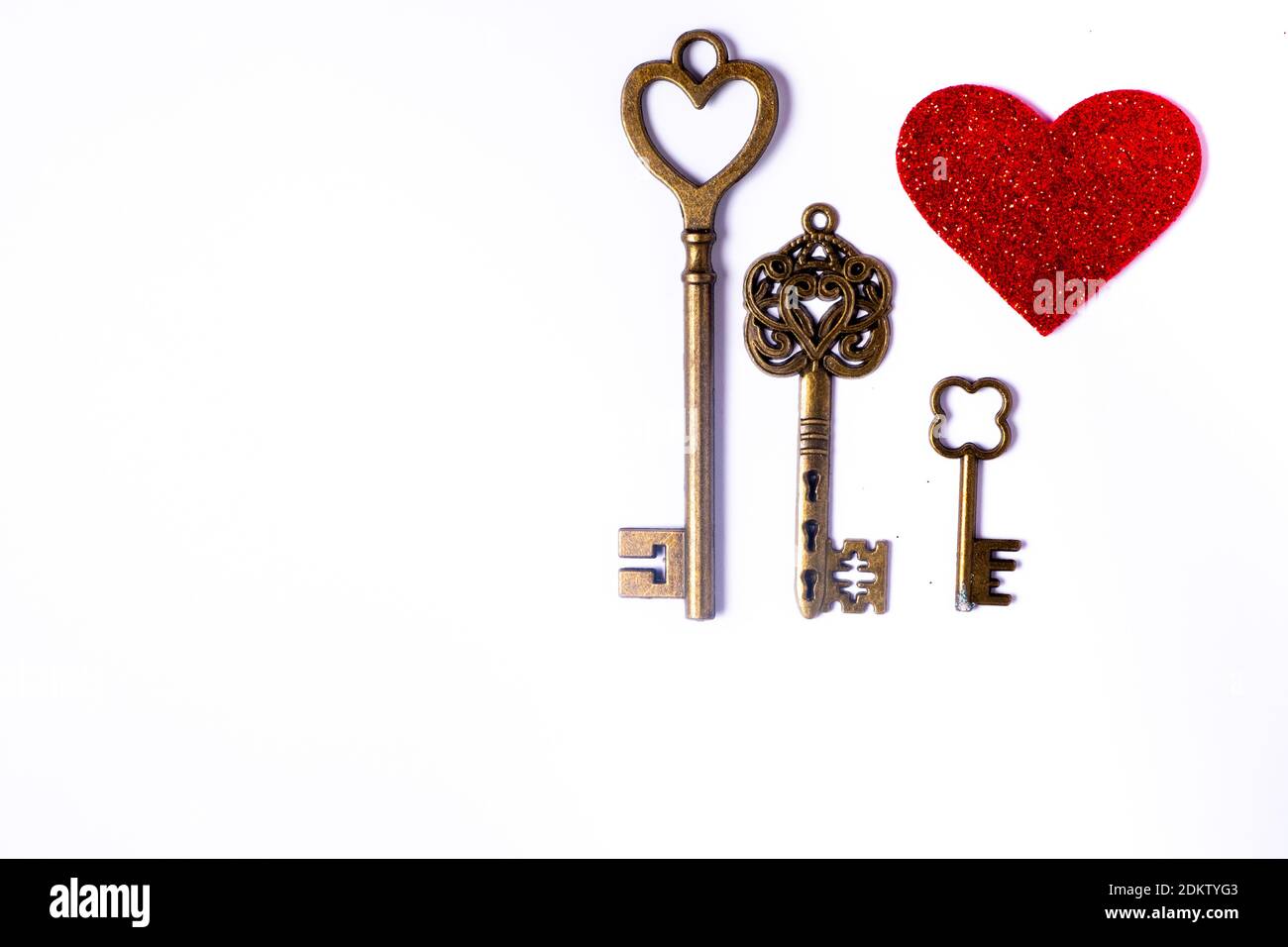 Valentines day concept red heart and keys on a white background Stock ...