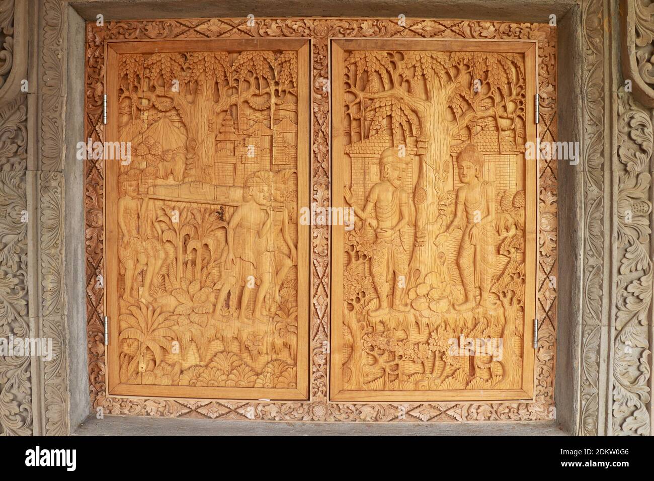 Balinese wood carved doors with traditional local ornaments. Local ...